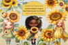 Sunflower Girls Watercolor Clipart