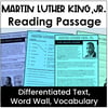 Martin Luther King, Jr, Differentiated Reading Passage Comprehension ...
