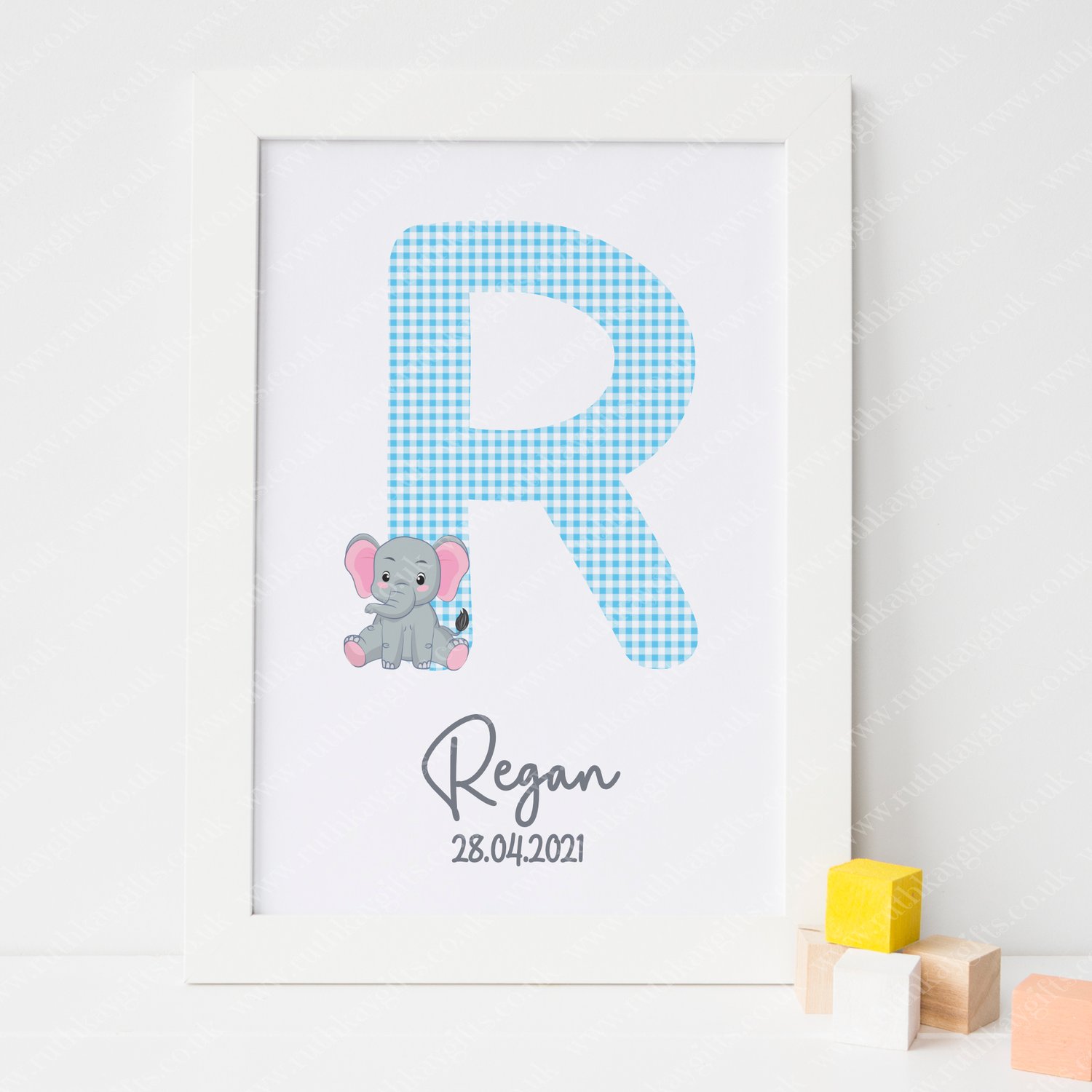 Alphabet - Elephants on Blue Gingham Letters A-Z Digital Sublimation ...