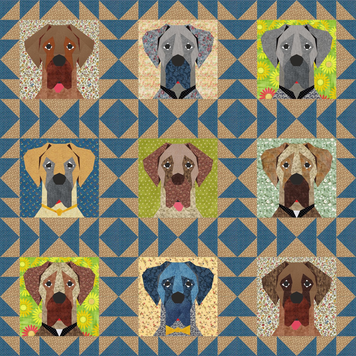 Great Dane Quilt Block PDF Pattern FPP dog quilt patterns