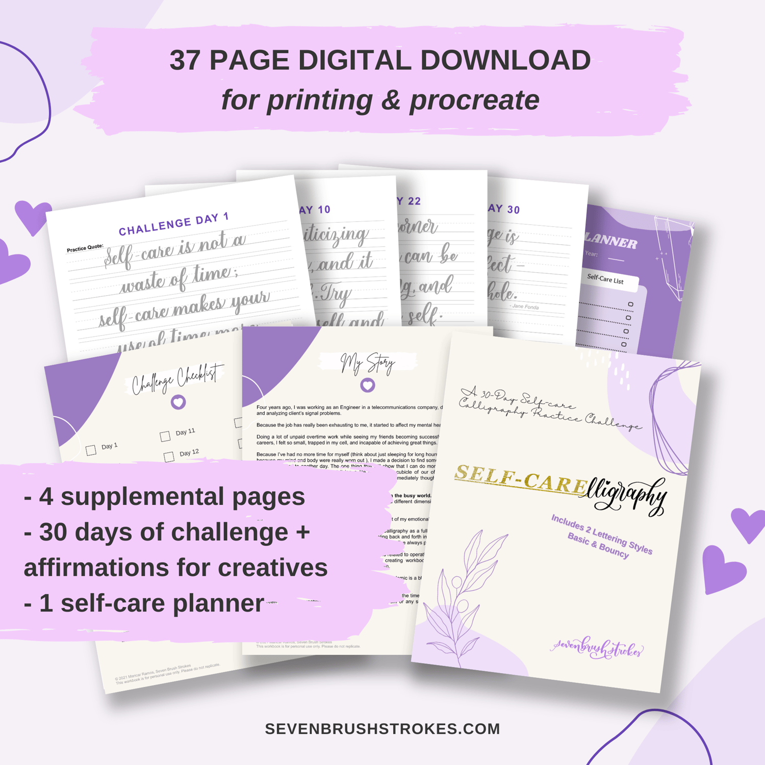 30-Day Lettering Challenge: Self-care Calligraphy Practice Quotes and ...