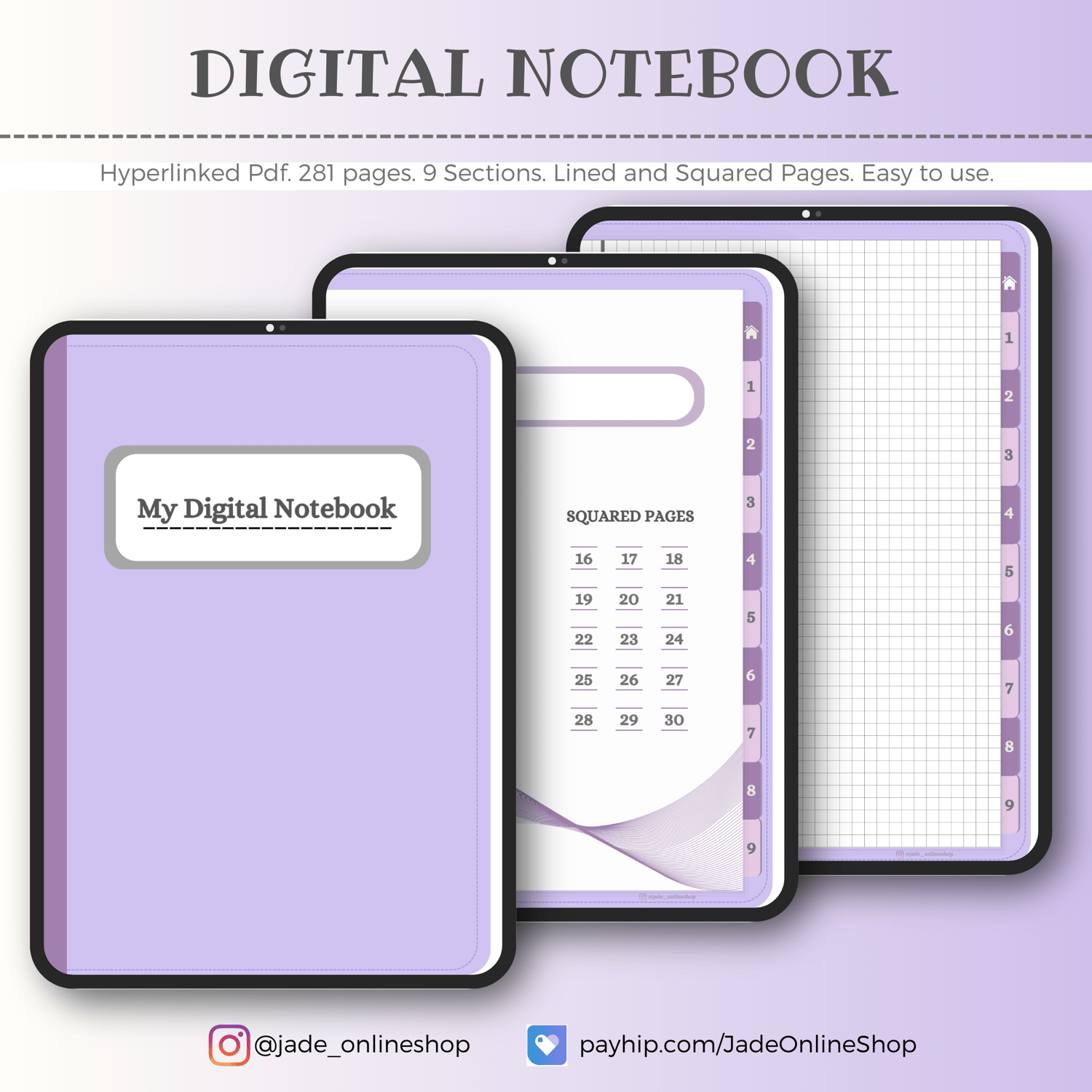 Violet Digital Notebook. Hiperlinked Pdf. 760 pages. Squared and Lined ...