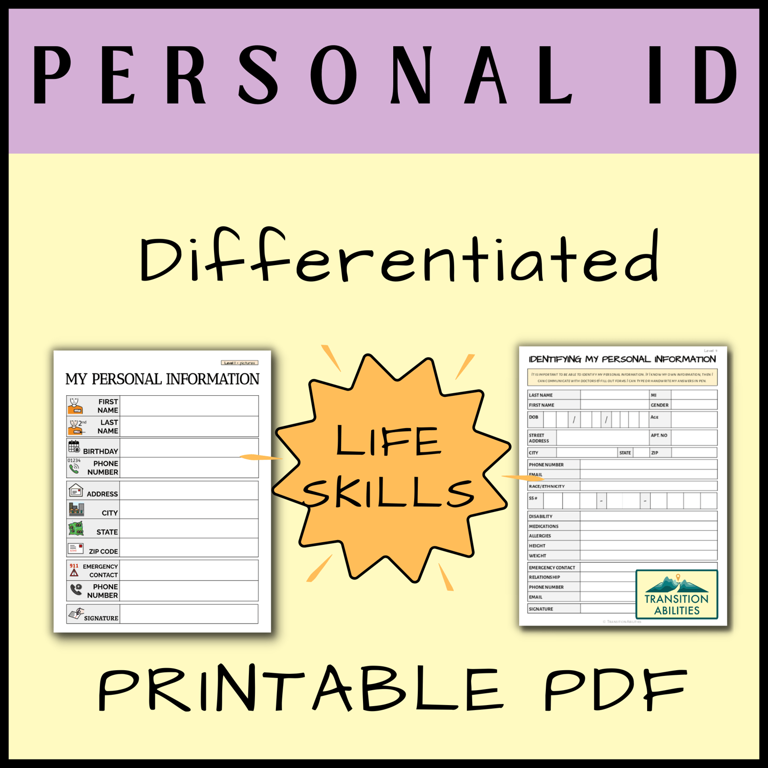 Filling Out Forms | Personal Info | Printable