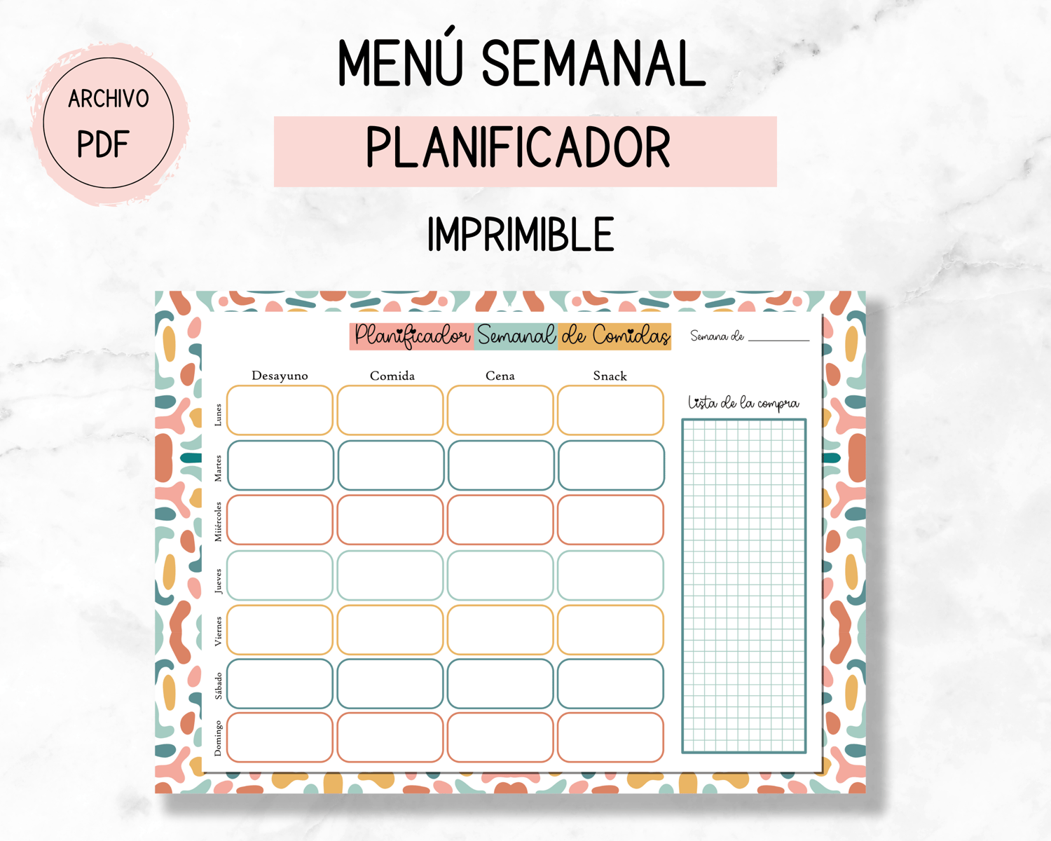 Planificador De Menú Semanal Imprimible Planner Imantado Menu Semanal