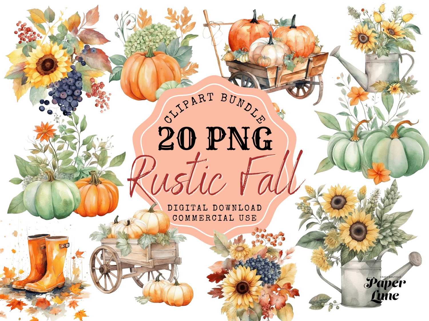 Rustic Fall Pumpkins Farm Life Clipart Bundle, Sunflowers, Thanksgiving ...