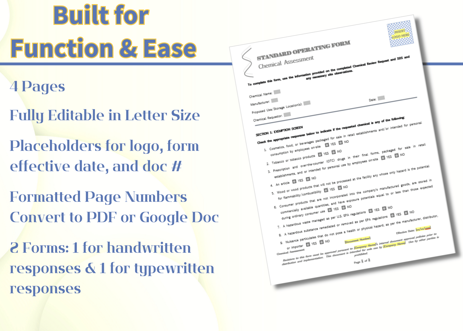 Chemical Assessment Form | Hazard Communication