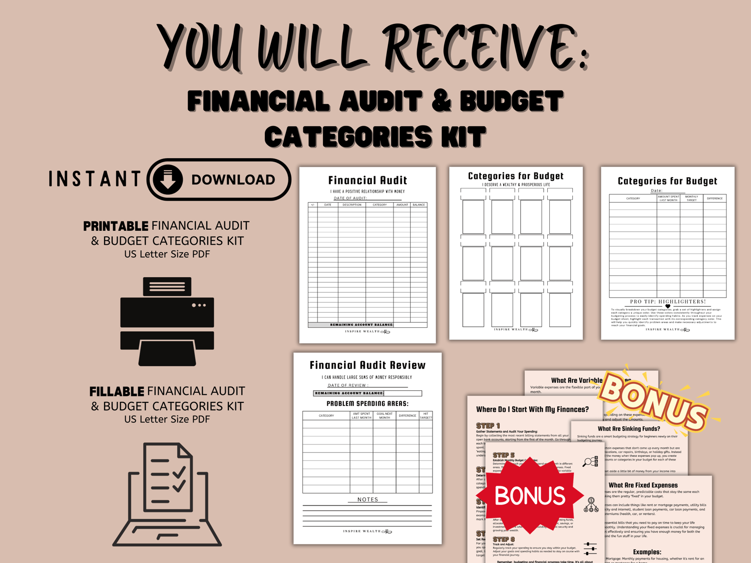 Printable Financial Audit & Budget Categories Kit - Payhip