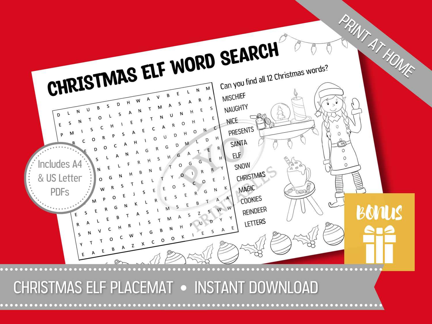Printable Christmas Elf Word Search