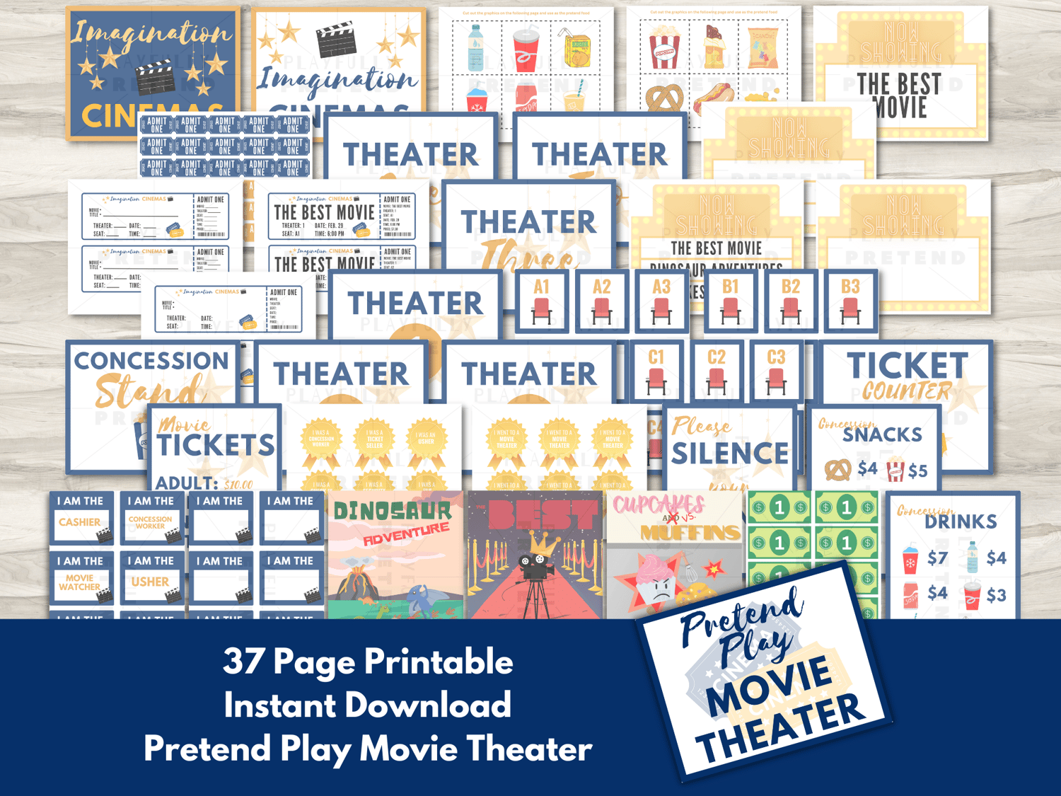 Pretend Play Movie Theater Printable, Printable Movie Theater Play Set ...
