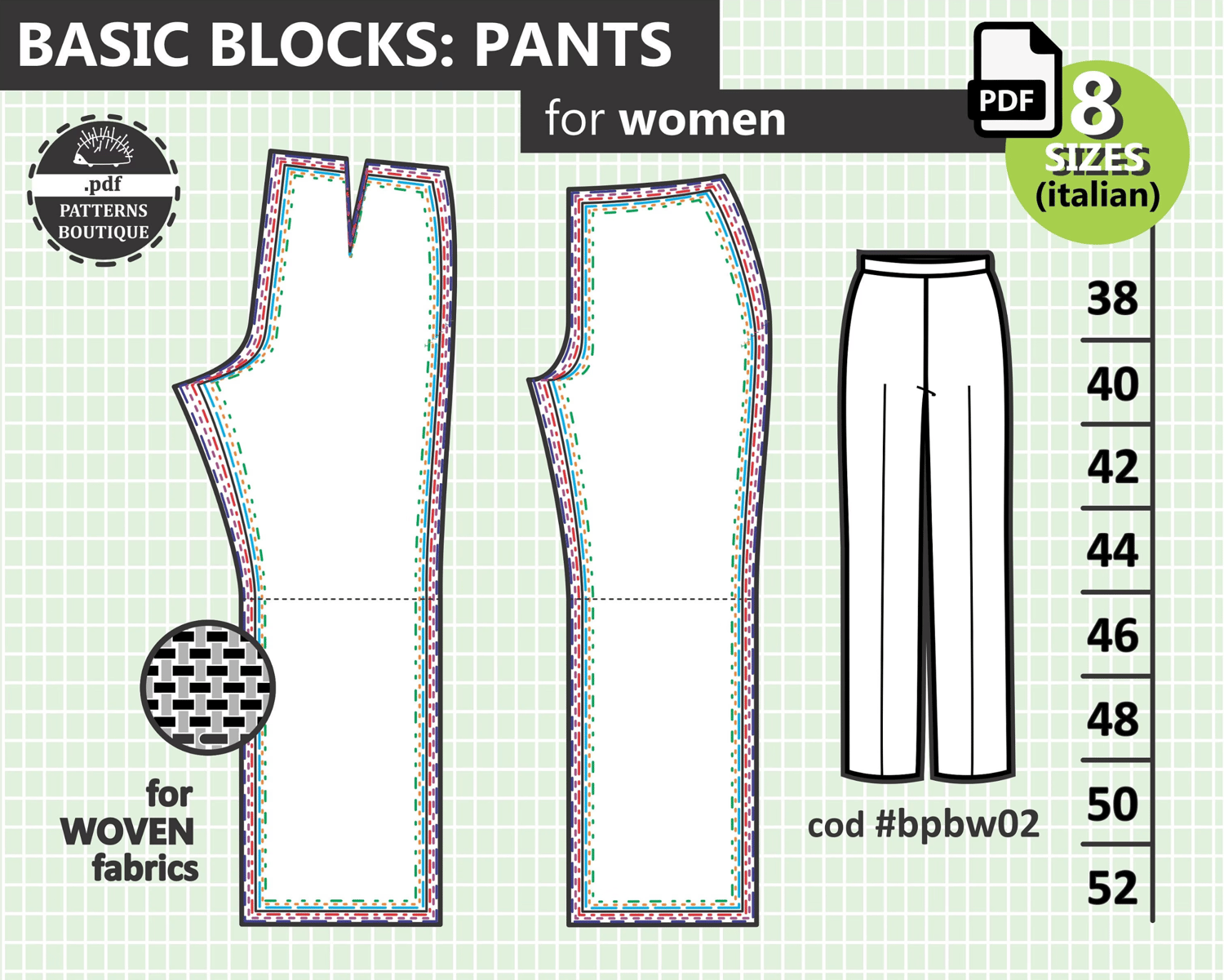 Basic PANTS BLOCK for Women / PDF Sewing Pattern / Basic Straight ...