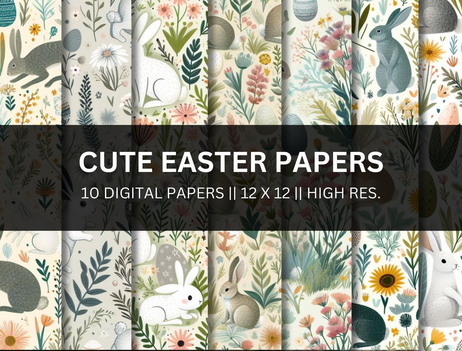Easter Digital Paper Set || Easter Bunnies with Eggs Digital Paper Pack ...