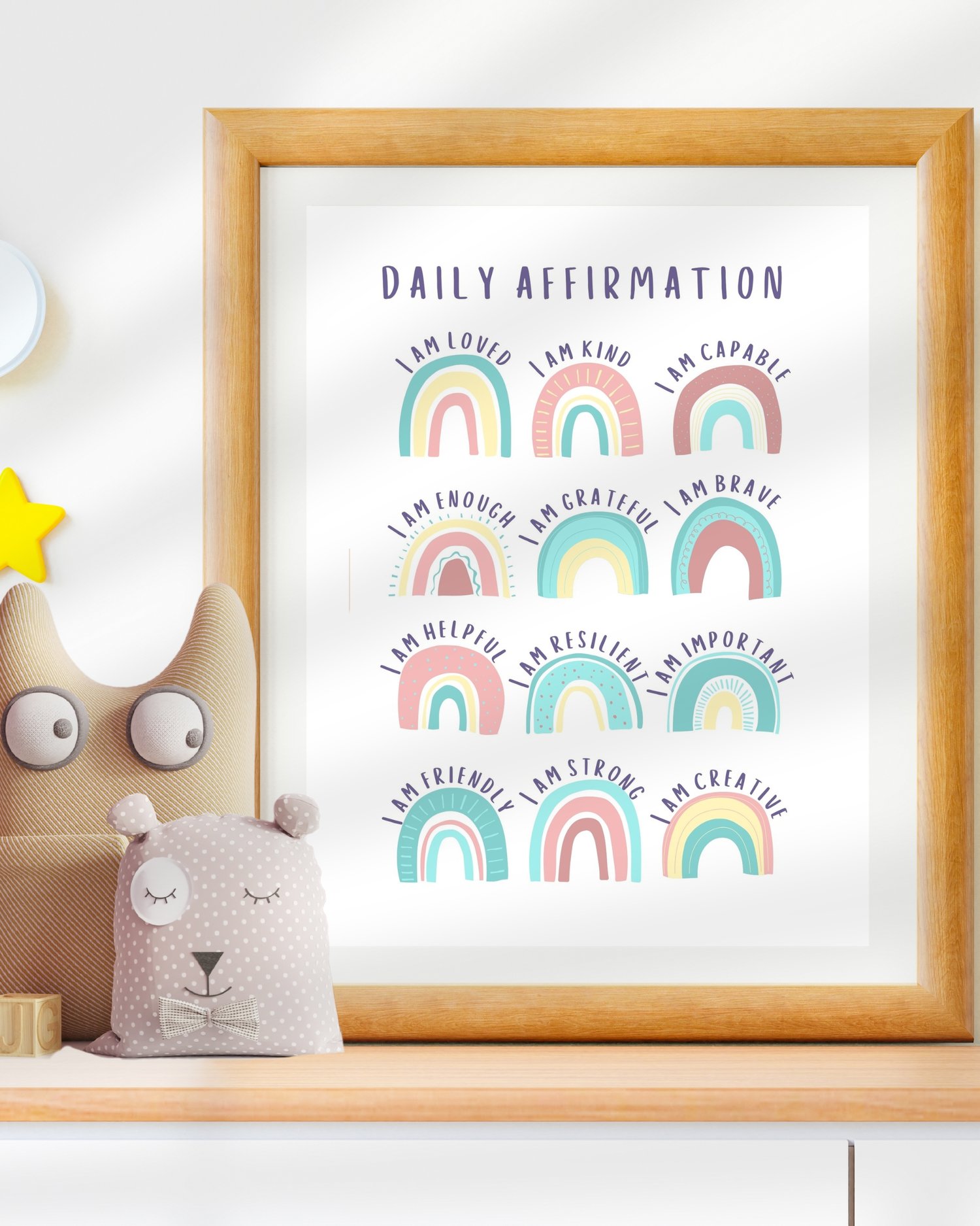 Rainbow Printable Daily Affirmations for Kids, Classroom Posters, I Am ...