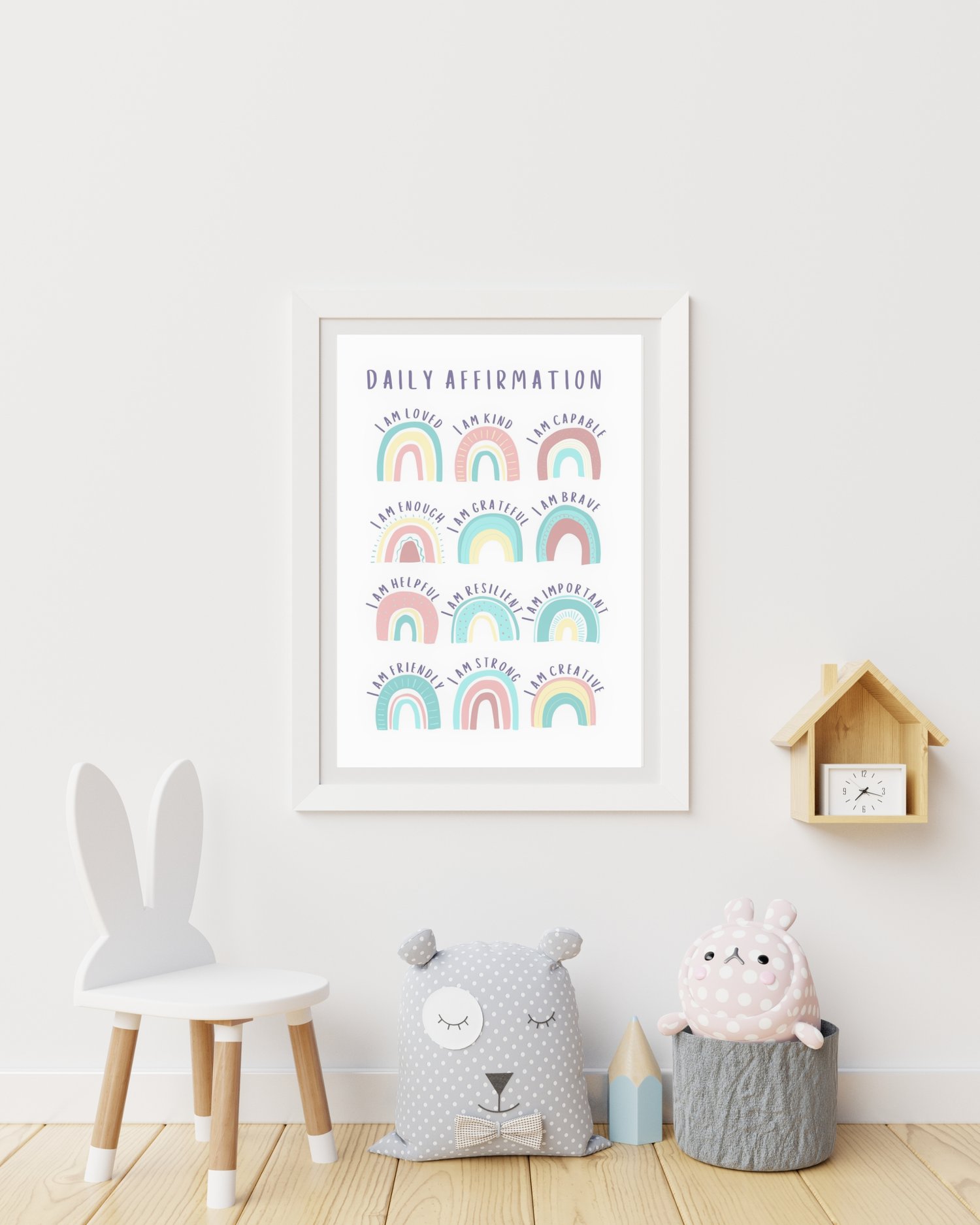 Rainbow Printable Daily Affirmations for Kids, Classroom Posters, I Am ...