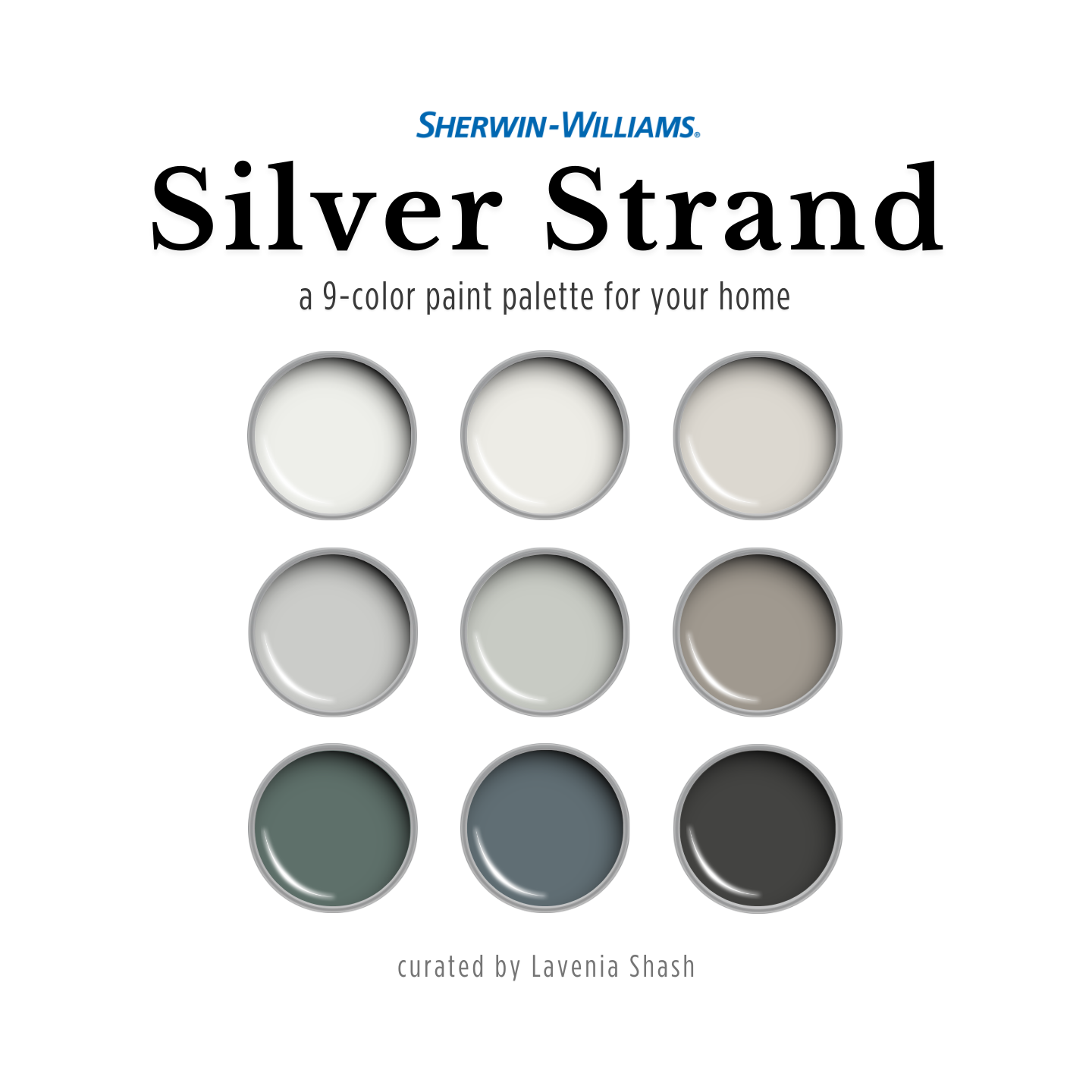 Silver Strand Sherwin Williams paint color palette - green, gray, black ...