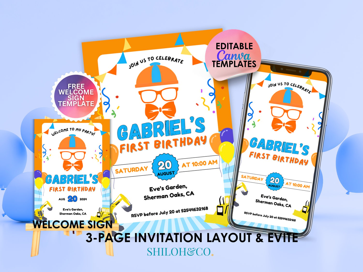 Blippi Invitation Editable Canva Template | Blippi Birthday Party Theme ...