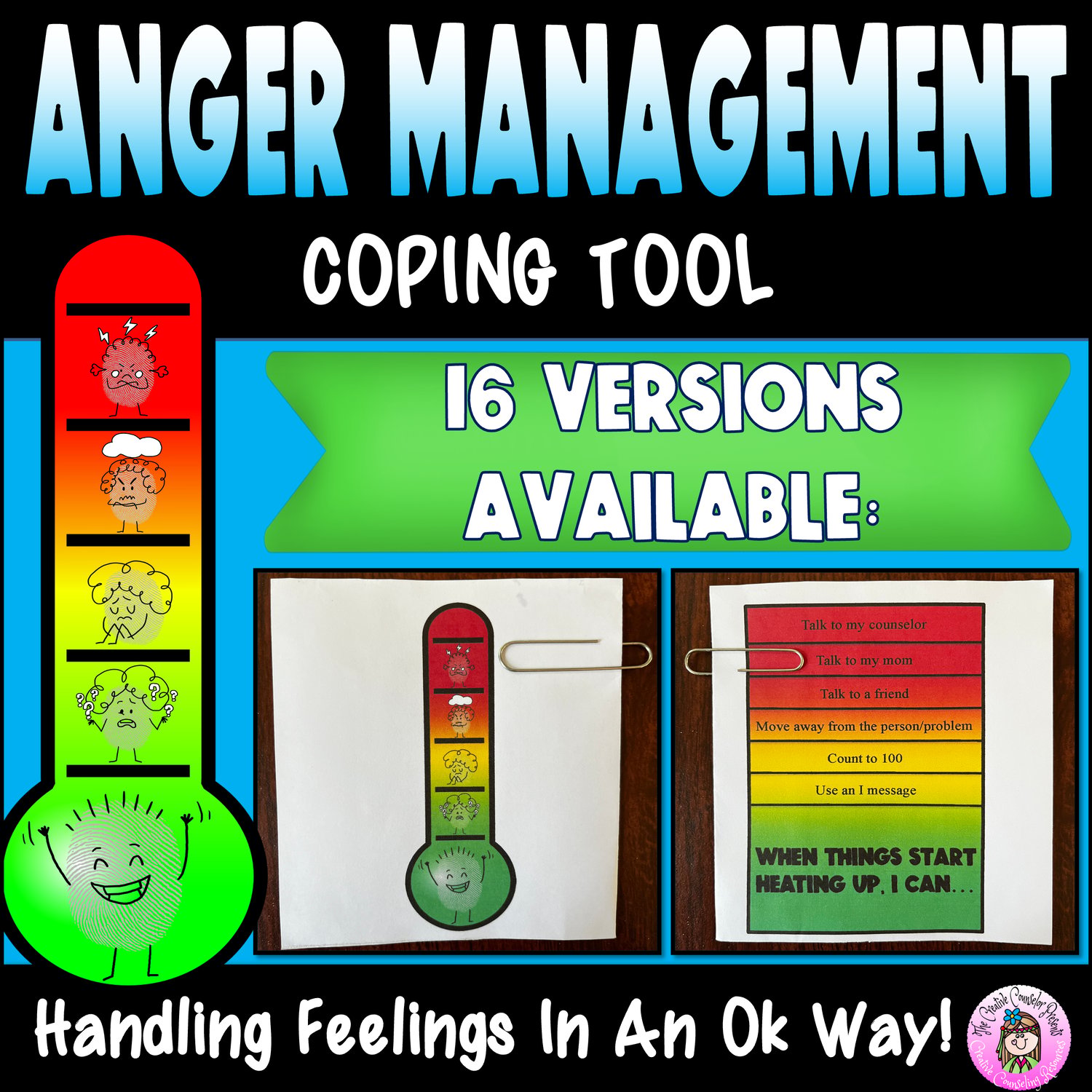 Anger Management Thermometer SEL Coping Strategies Feelings Emotional ...