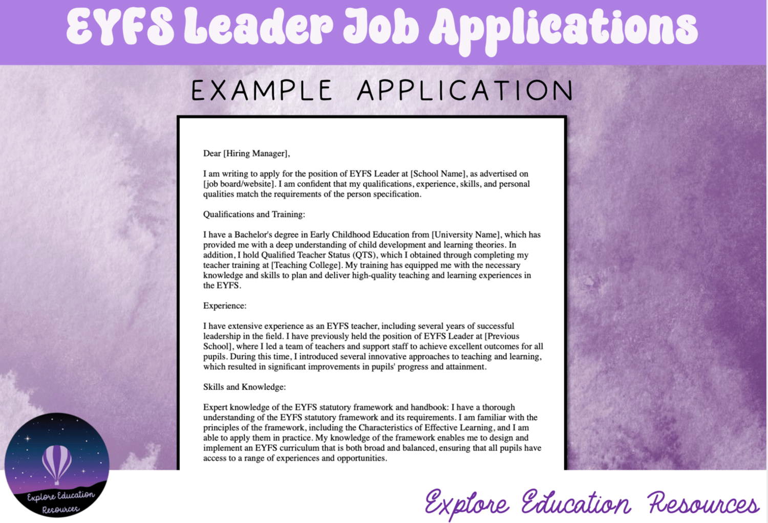 x3 EYFS Leader Job Application - Personal Statement, Letter