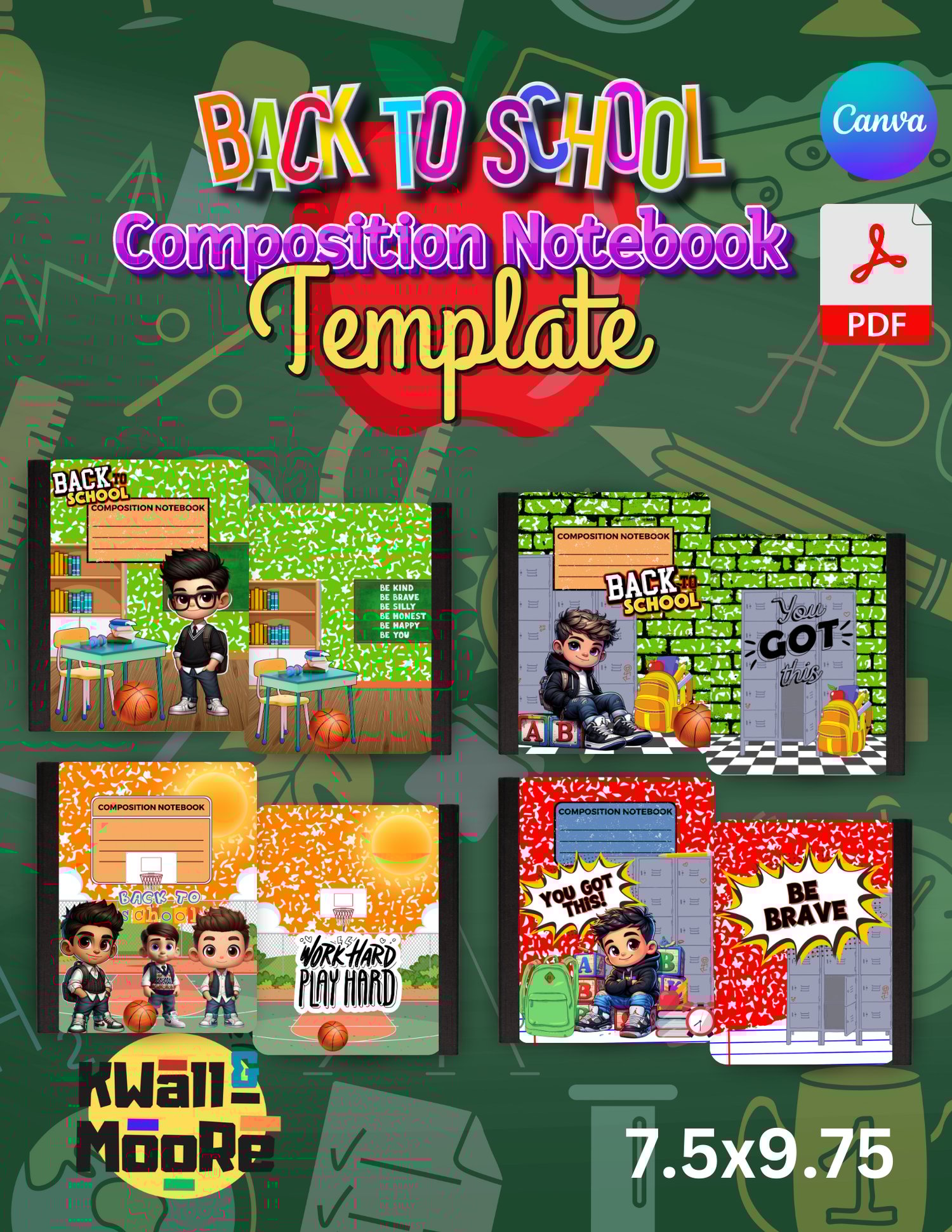 16 Back To School Editable Themed Composition Notebook Template, Canva ...