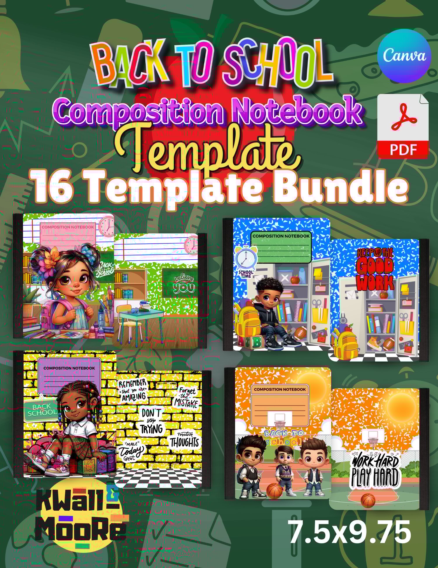 16 Back To School Editable Themed Composition Notebook Template, Canva ...