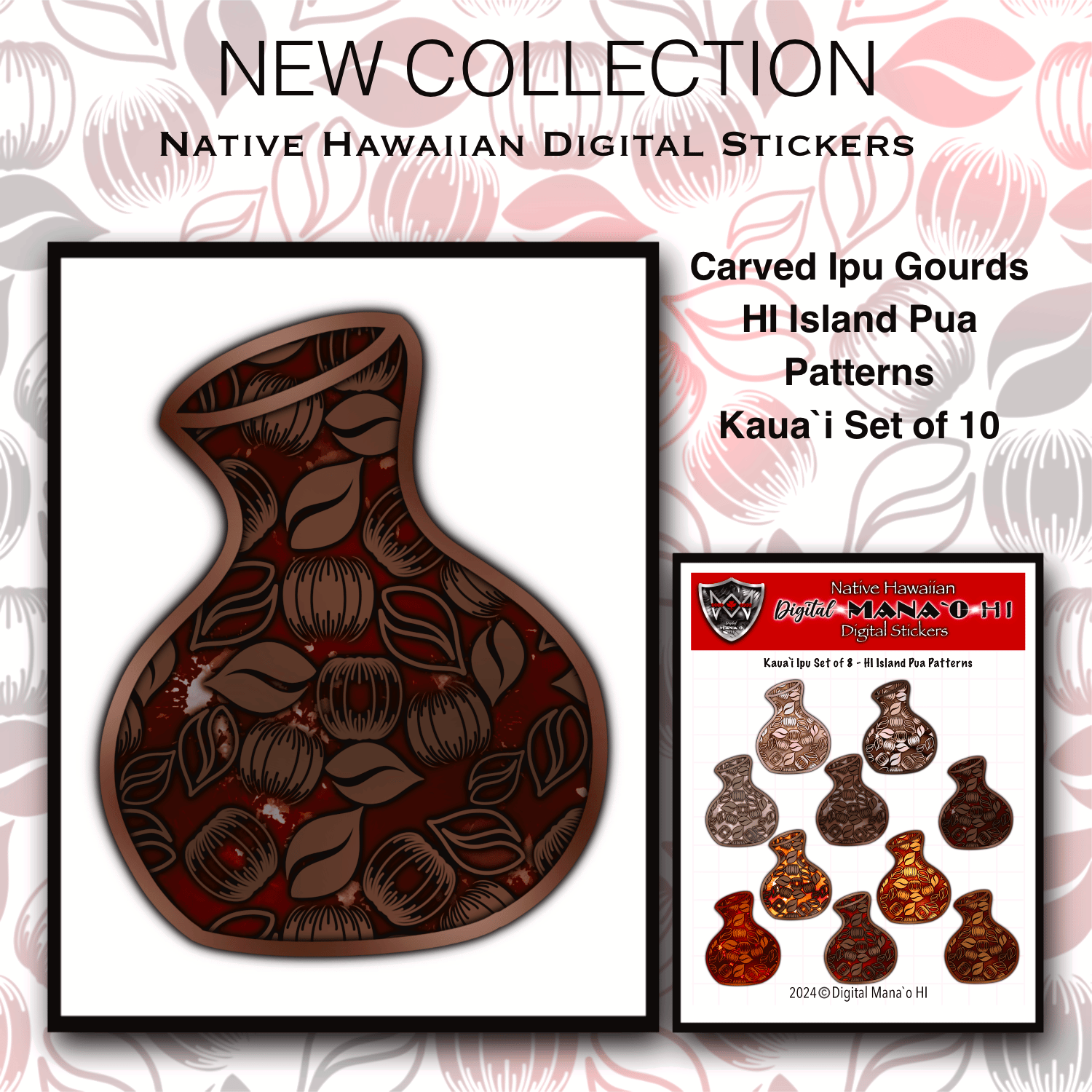 Digital Mana`o HI - Carved Ipu Gourds Digital Stickers - HI Island Pua ...