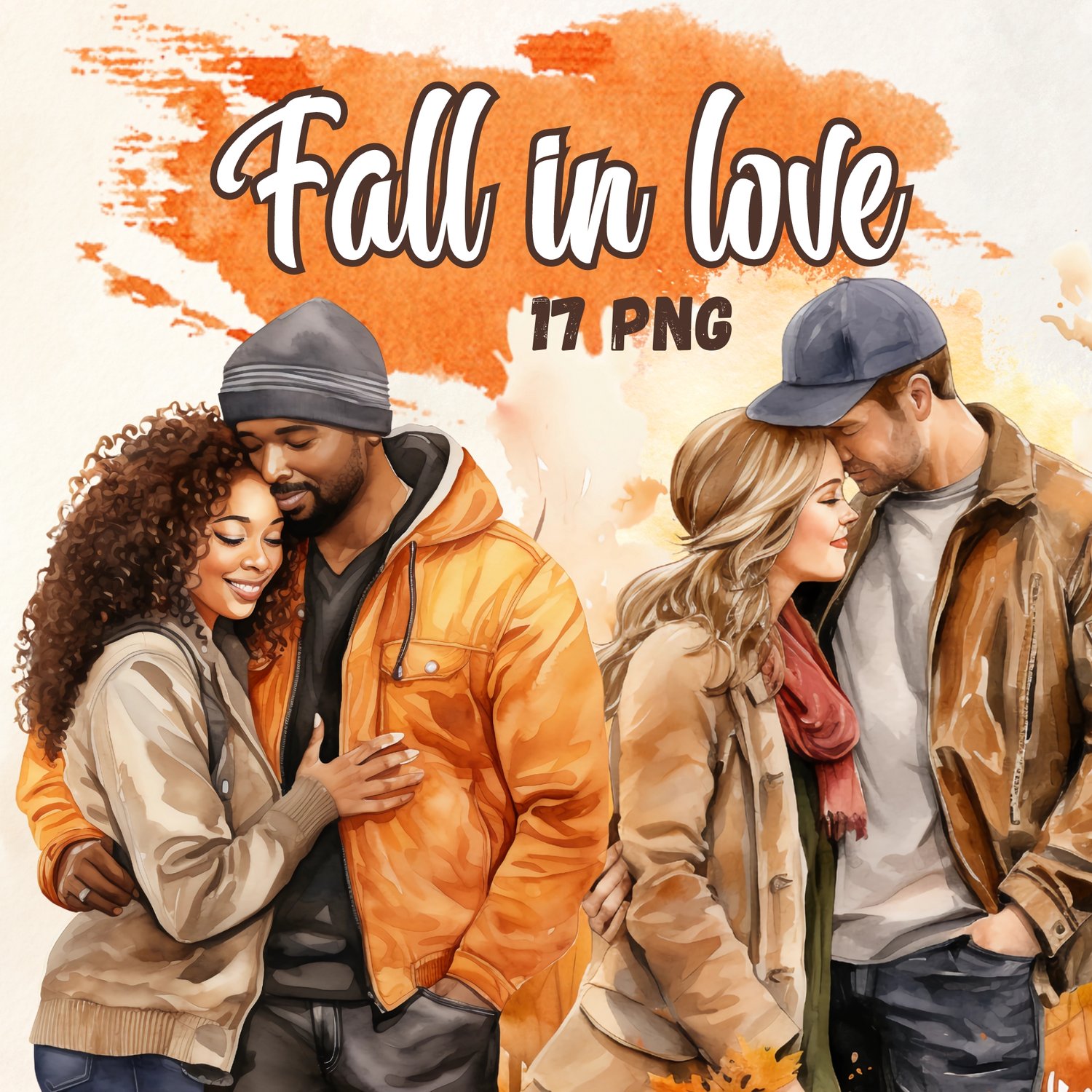 Watercolor Autumn Romantic Love Couple Clipart, Cozy Fall PNG - Payhip