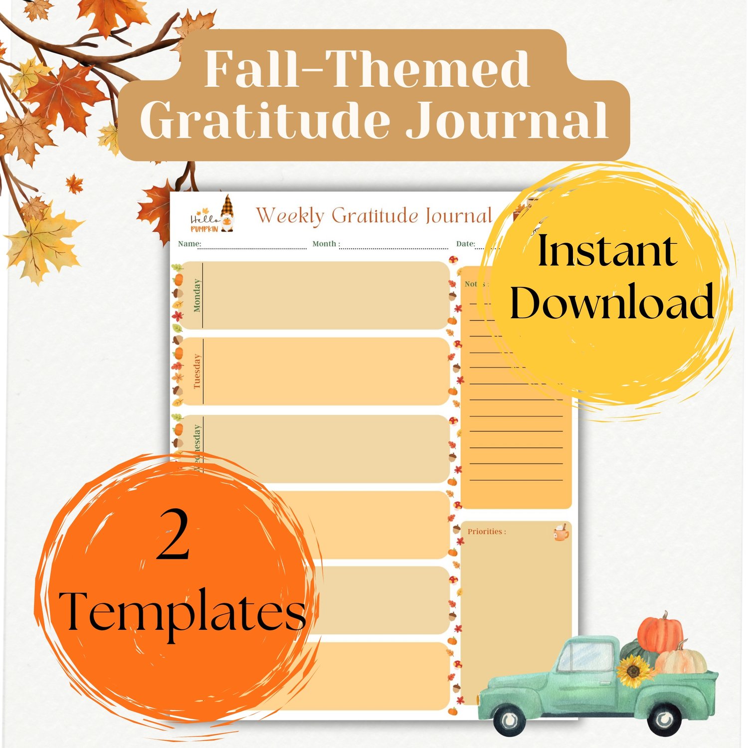 Fall-Themed Gratitude Journal | Daily & Weekly Templates