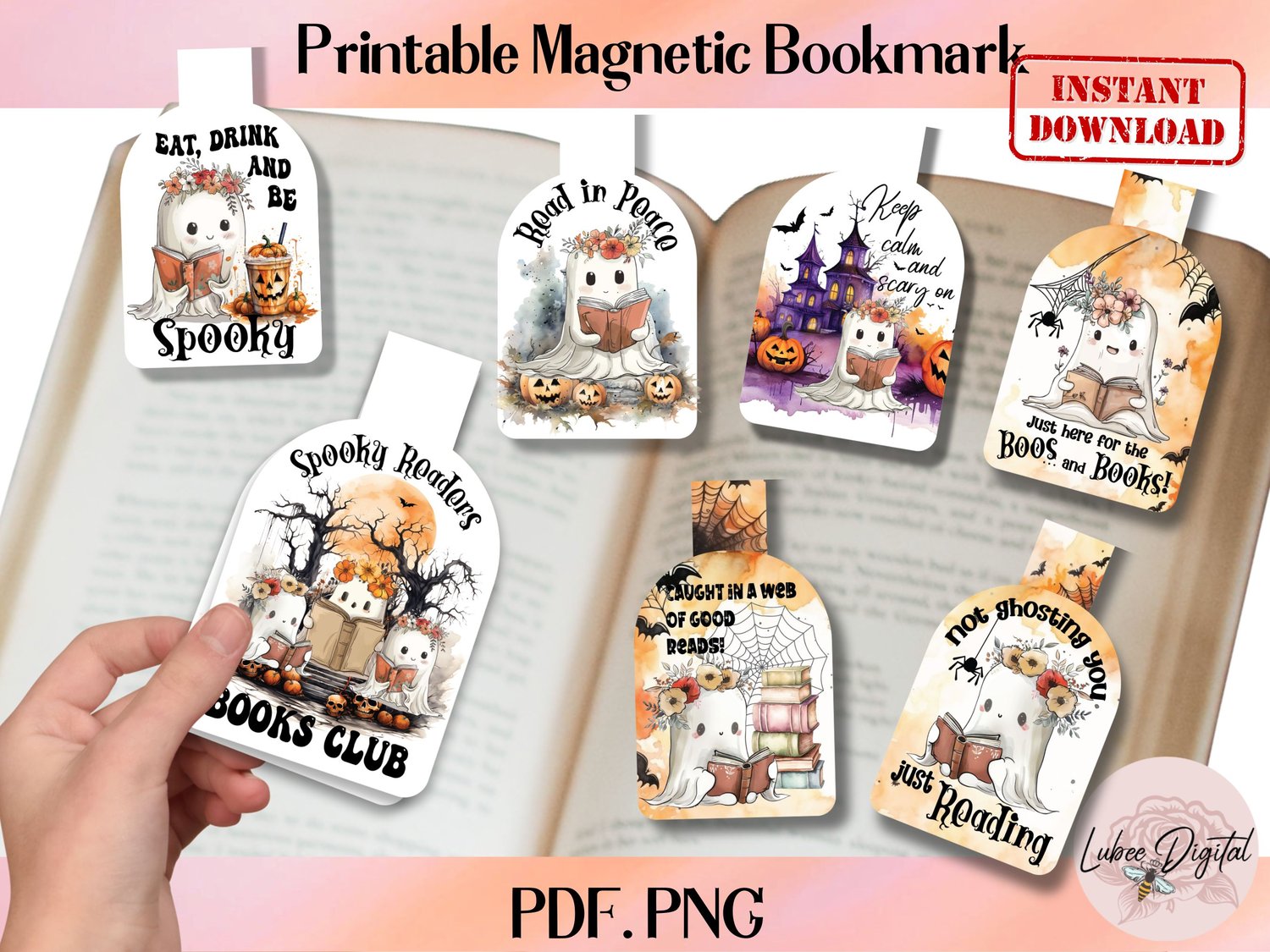Halloween Ghost Printable Magnetic Bookmark,Halloween Book Club ...
