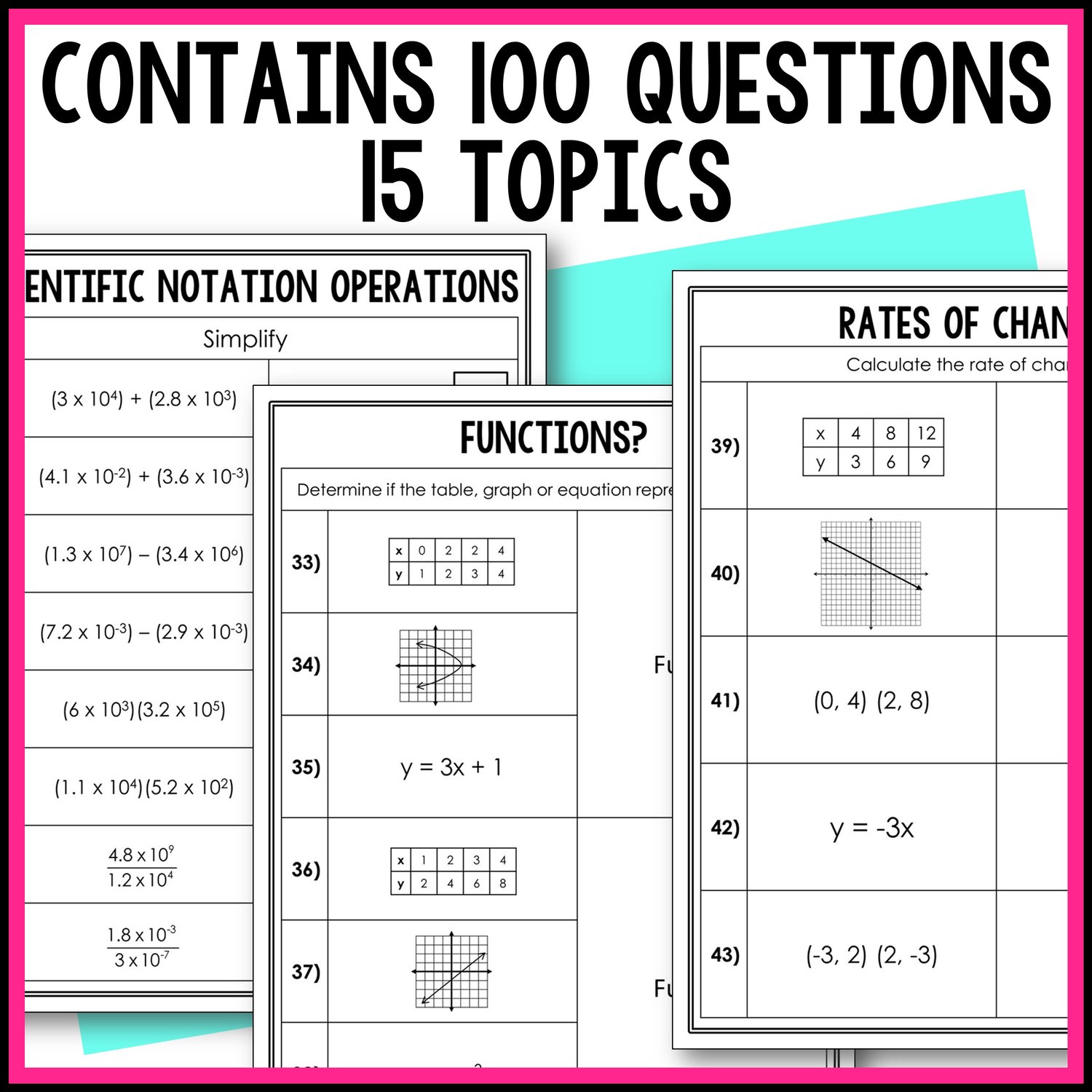 8th Grade Math Review Packet for Summer