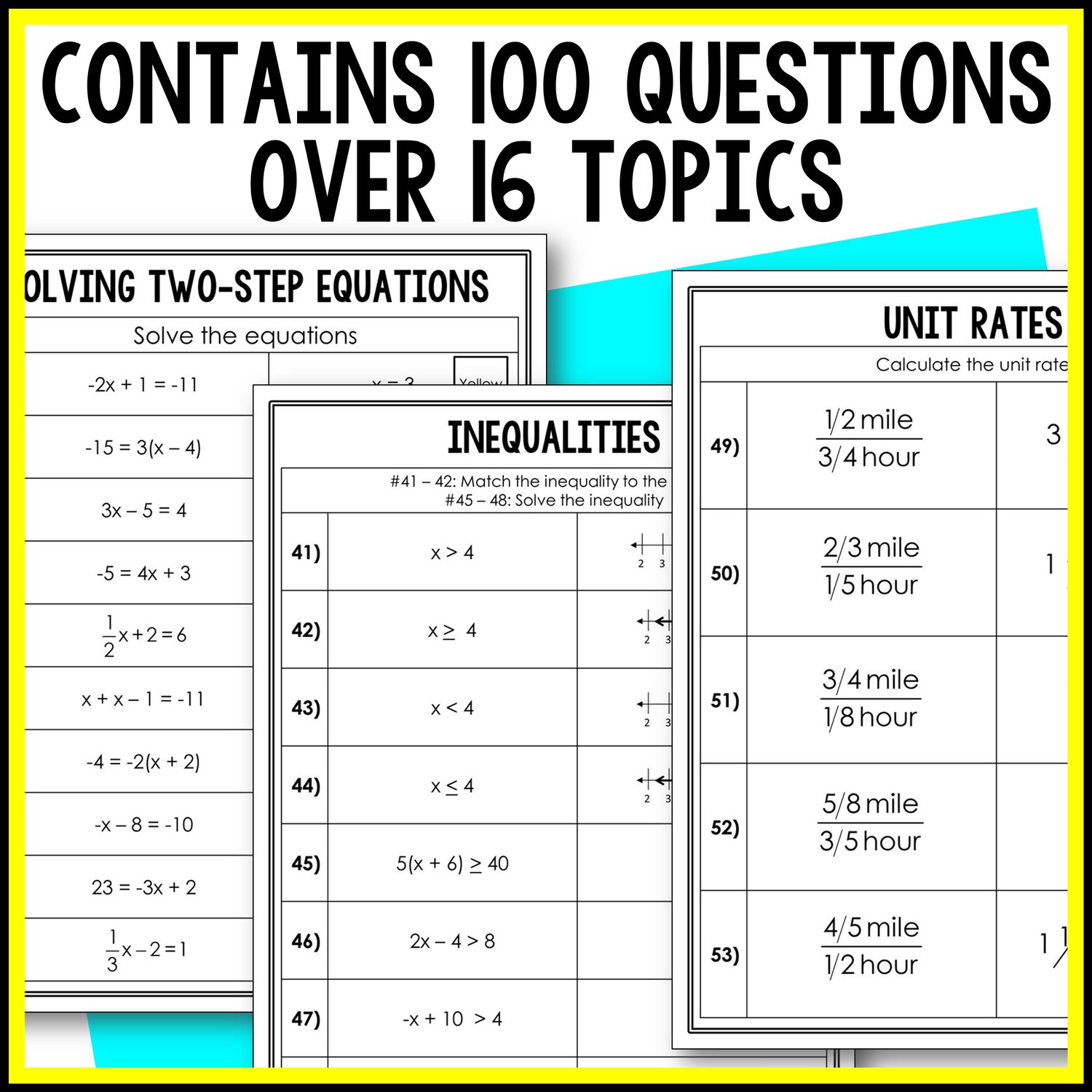 7th Grade Math Review Packet for Summer