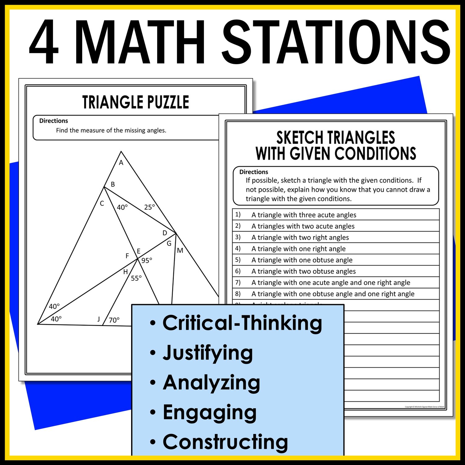 Triangles Stations Activity | Construction & Triangle Sum Theorem 7th ...