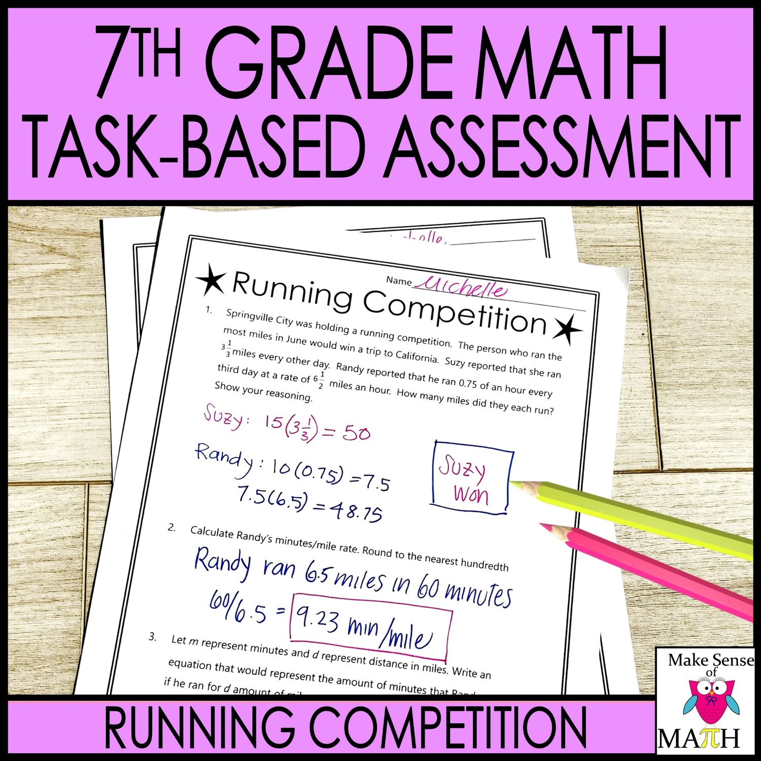 7th Grade Math Test Prep Review : Task-Based Assessment 2