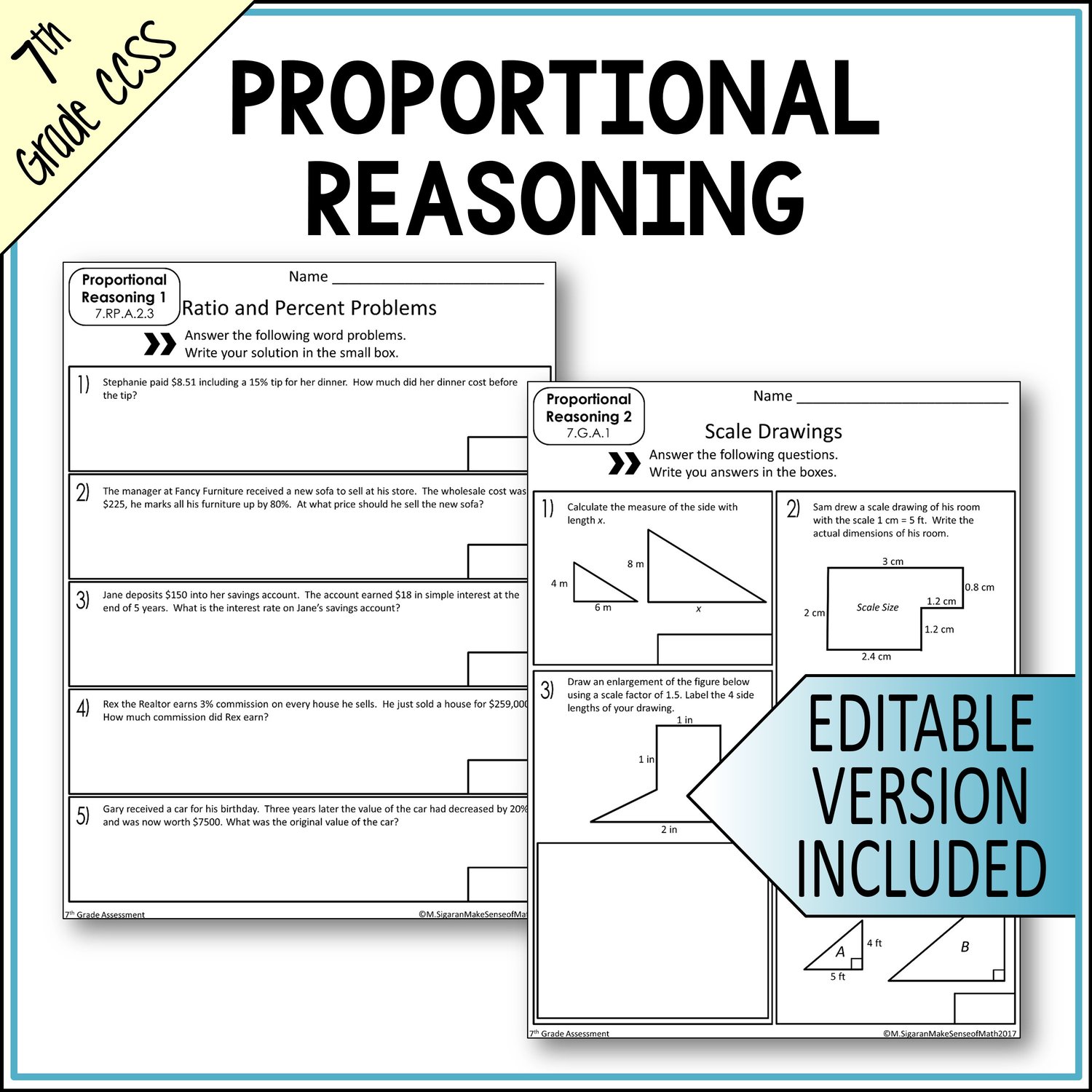 Proportional Reasoning Assessments 7th Grade Math