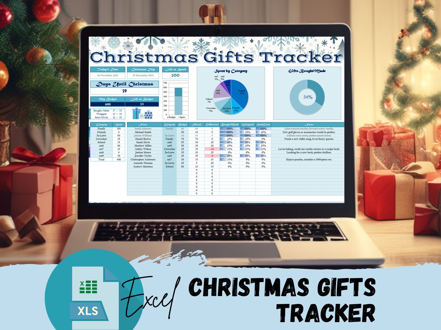 Ultimate Christmas Gifts Tracker And Cards Tracker for Excel