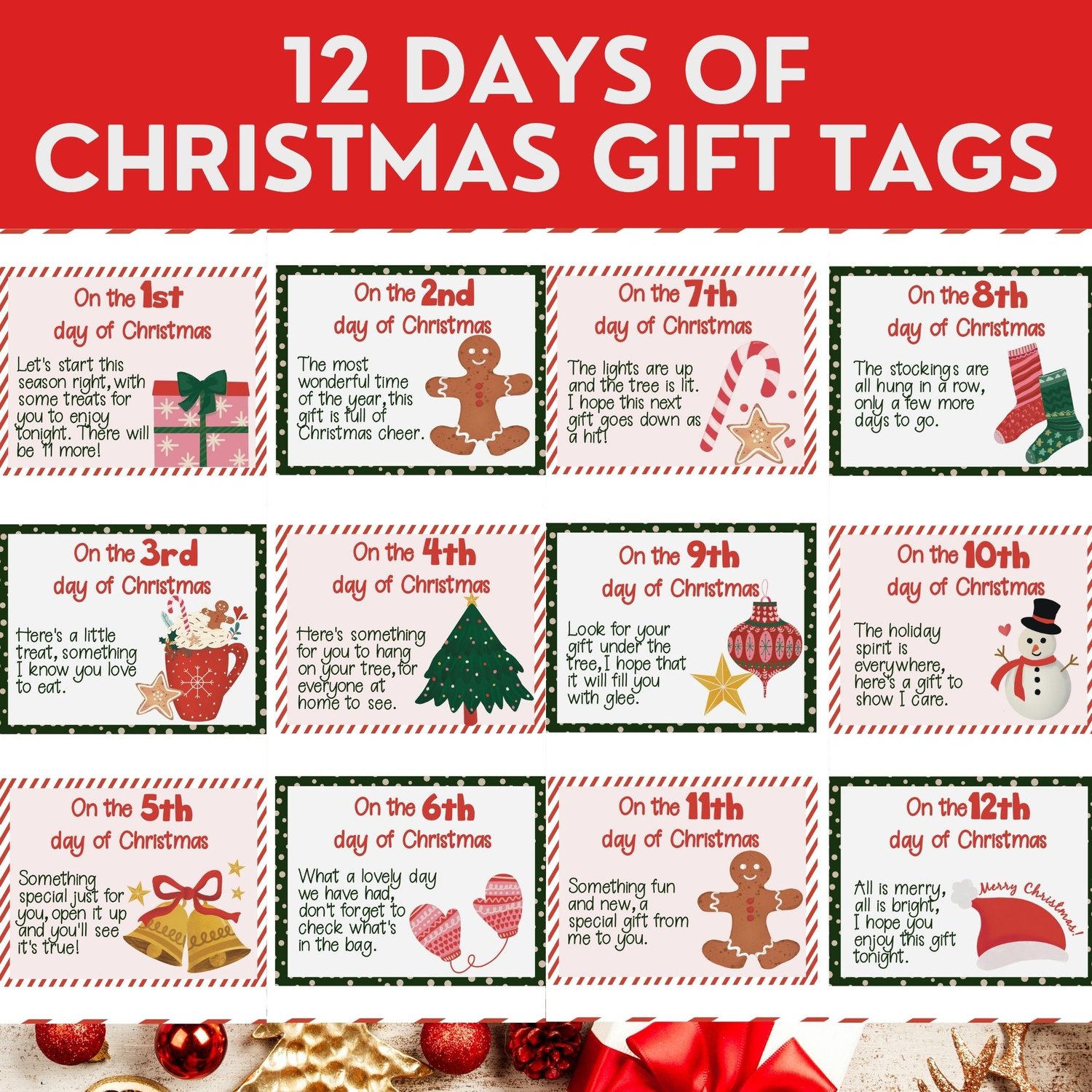 12 days of Christmas tags printable, work secret santa treat cards ...