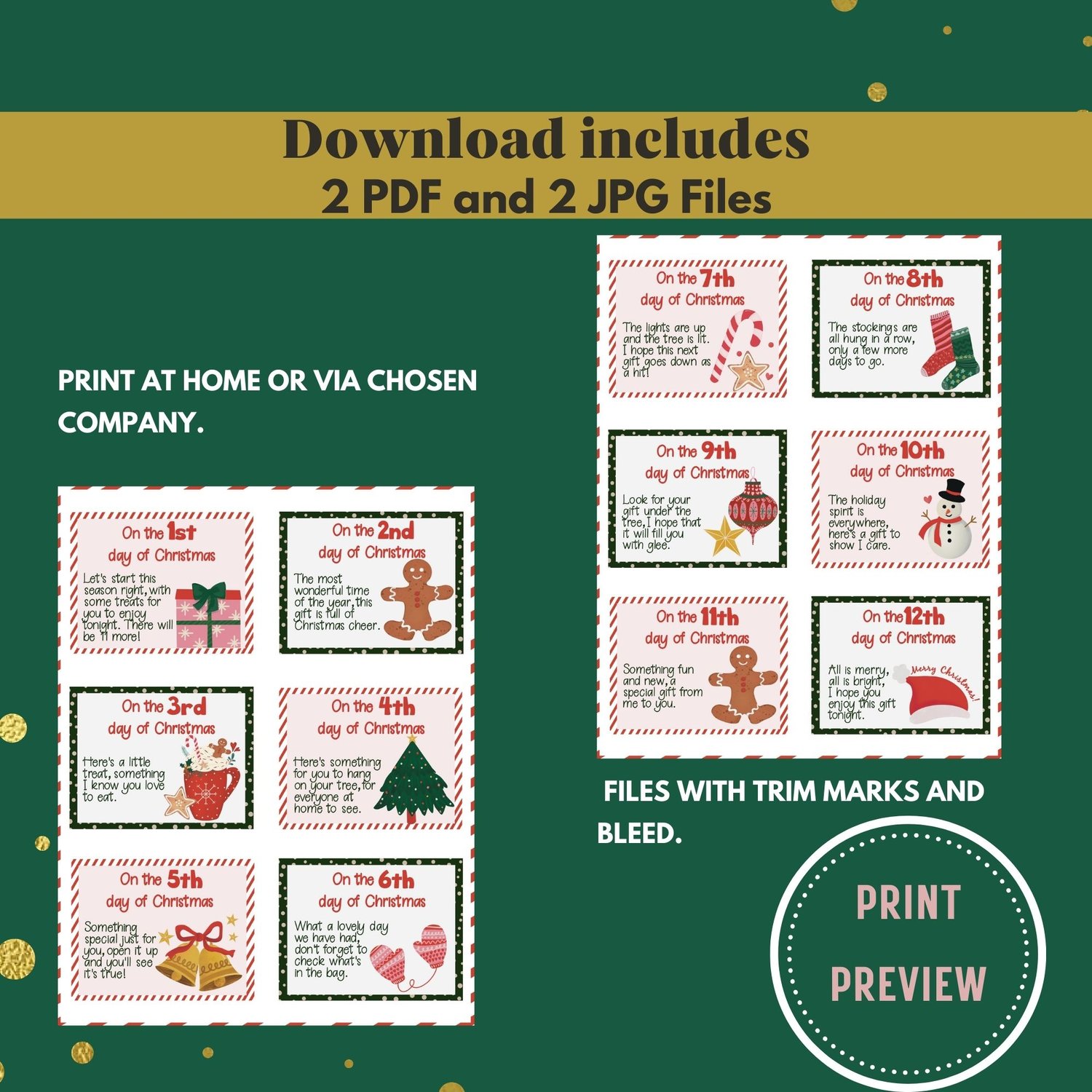12 days of Christmas tags printable, work secret santa treat cards ...