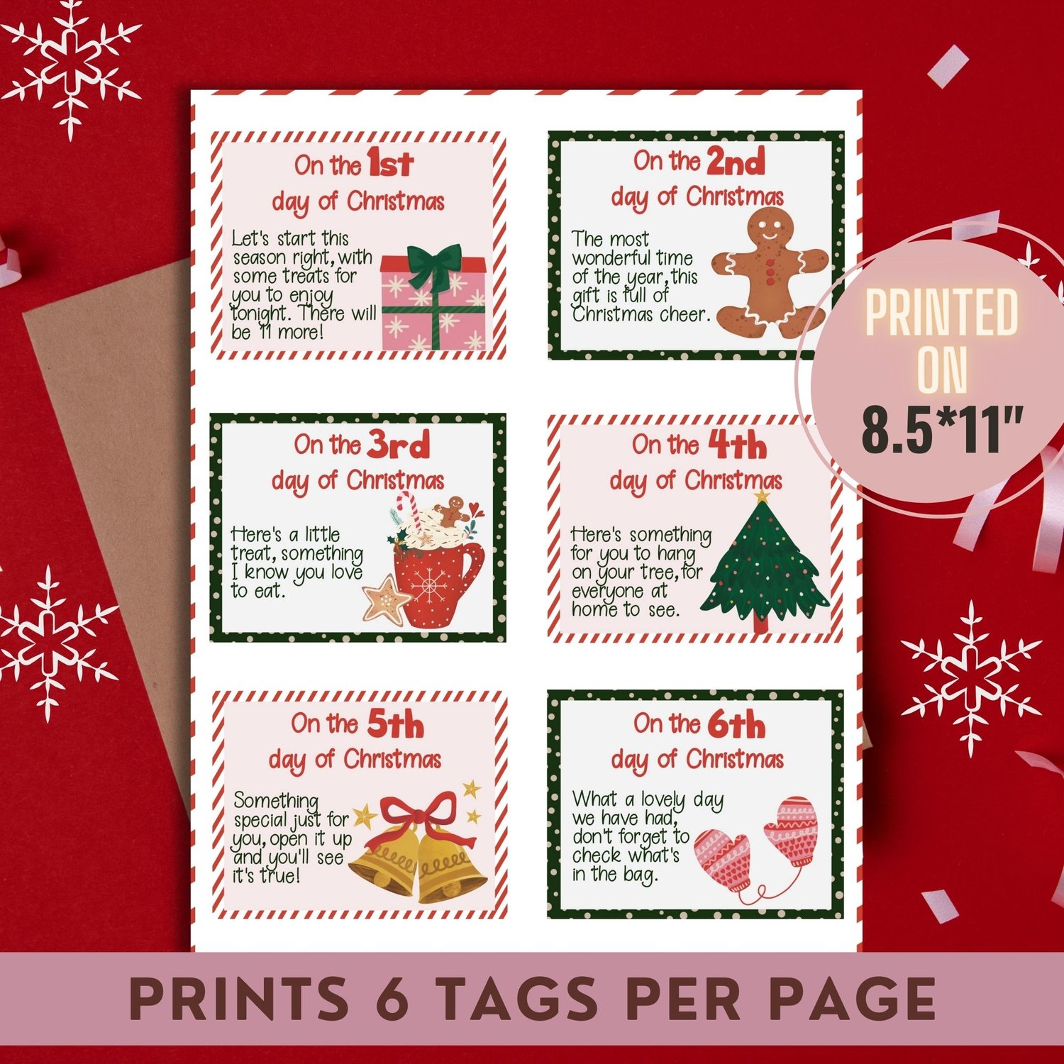 12 days of Christmas tags printable, work secret santa treat cards ...