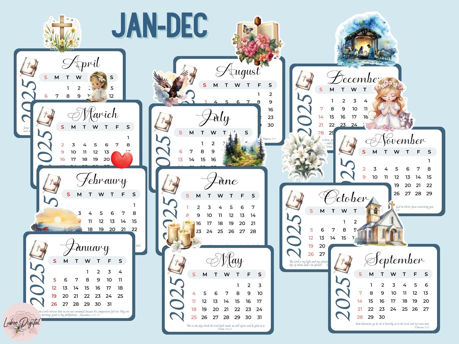 2025 Desk Monthly Christian Calendar,Bible Verse Calendar,Mini ...