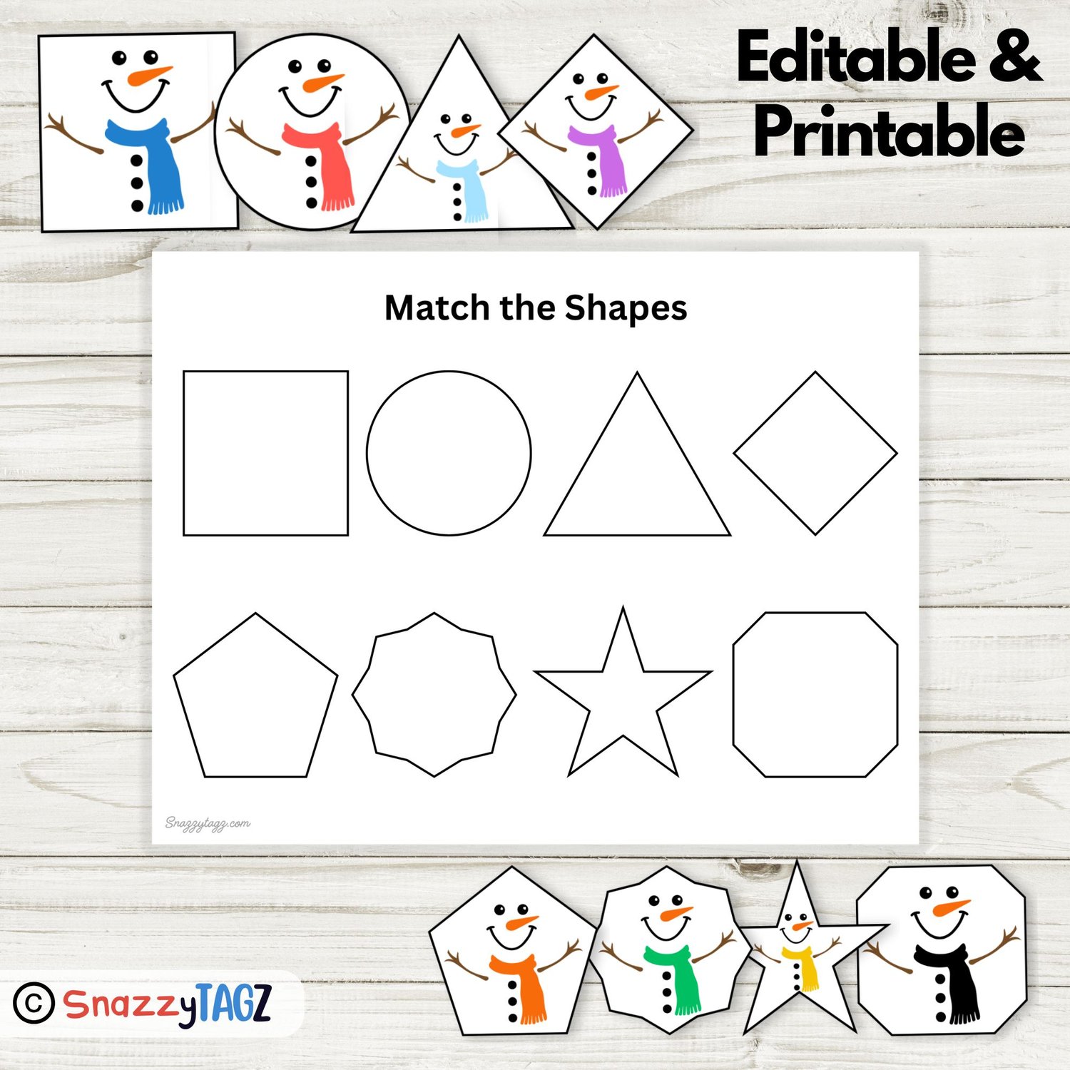 Free Snowman 2D Shapes Matching Activity for Kids, Winter Busy Book ...