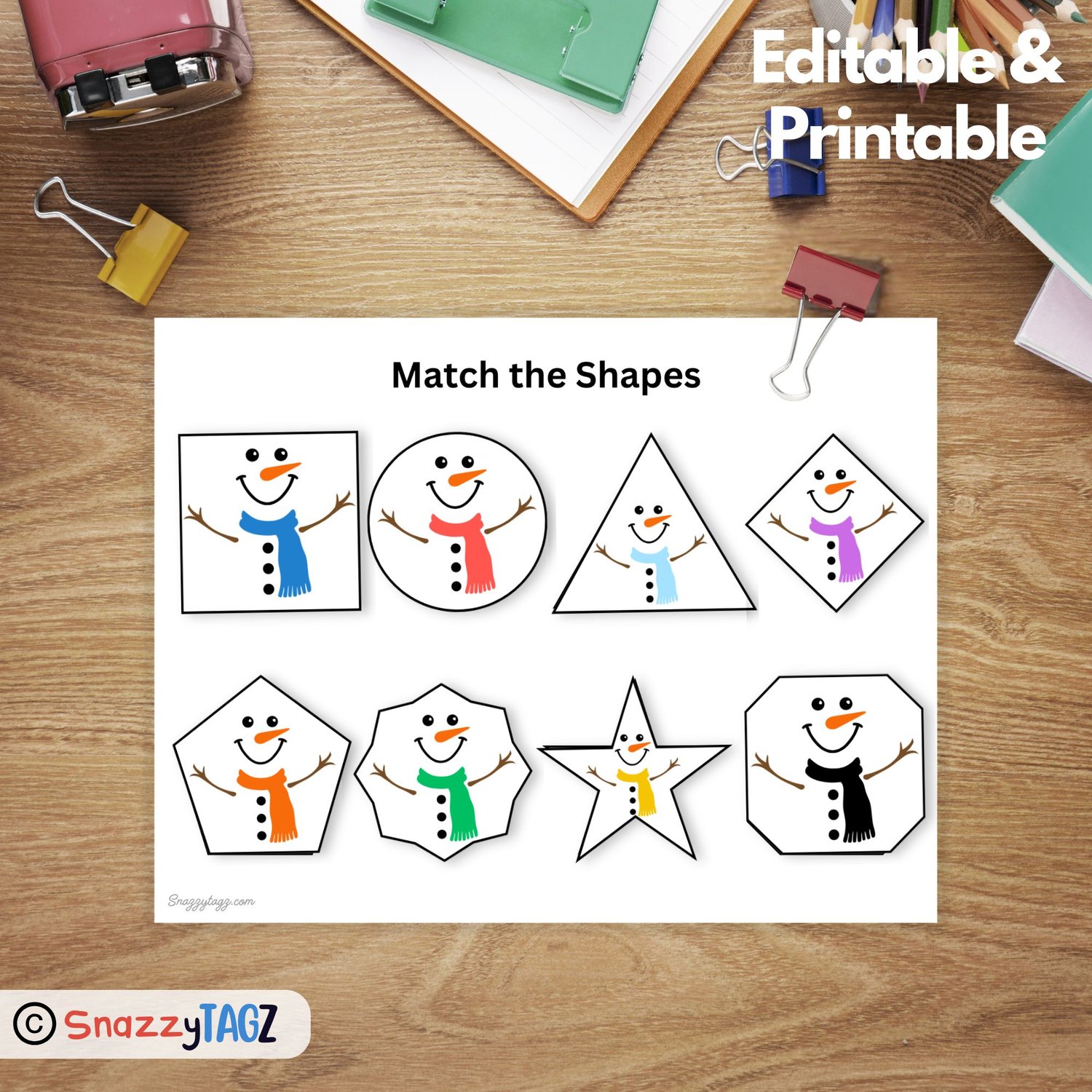 Free Snowman 2D Shapes Matching Activity for Kids, Winter Busy Book ...