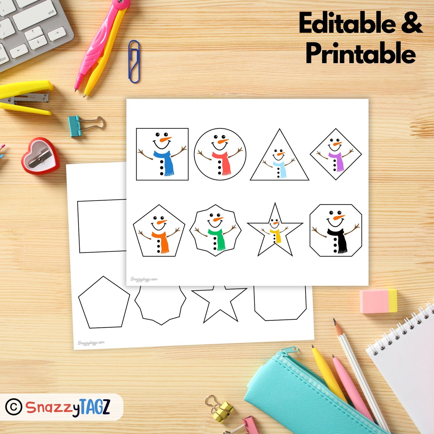 Free Snowman 2D Shapes Matching Activity for Kids, Winter Busy Book ...