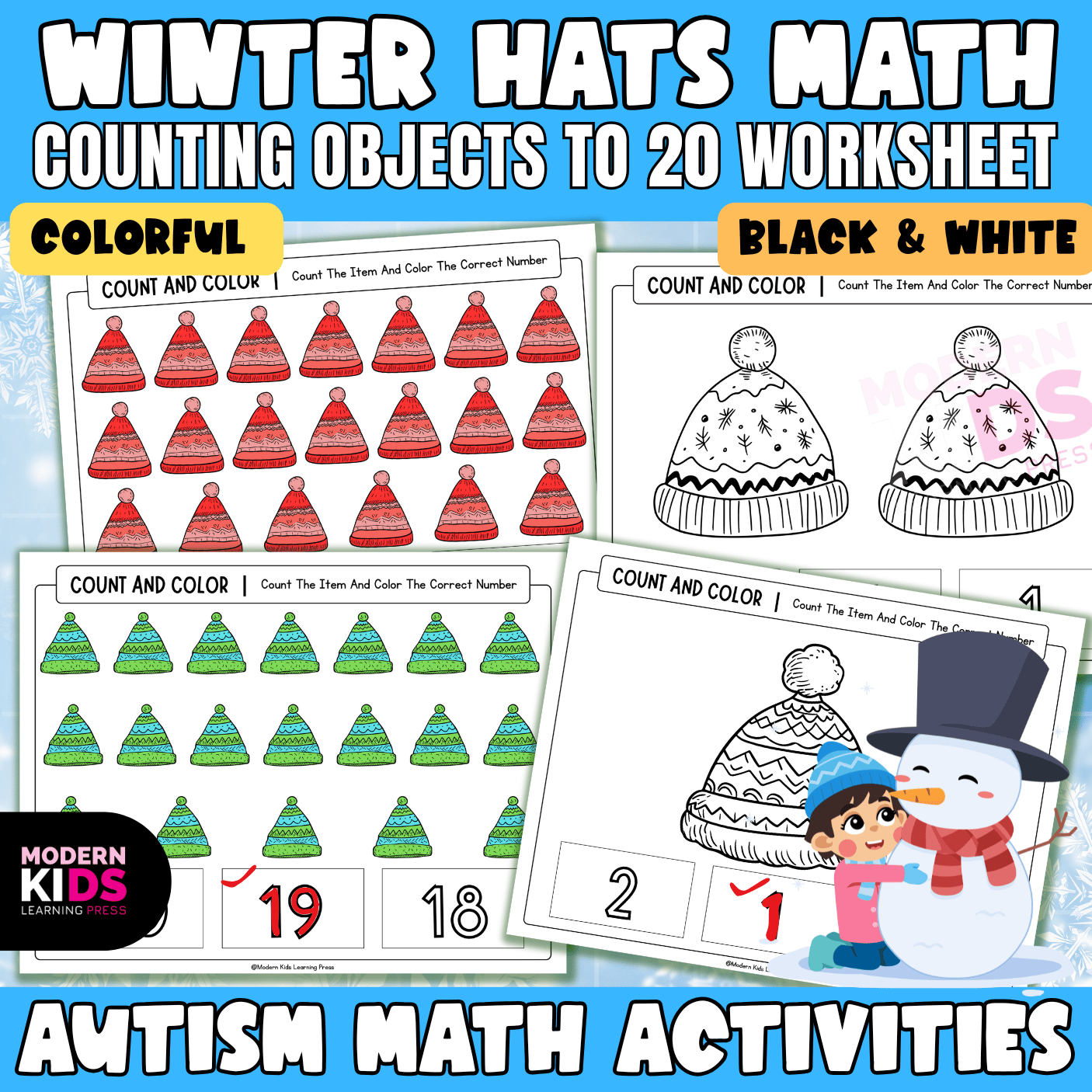 I Have Who Has Winter Hat - Counting Objects to 20 Autism Math Worksheets