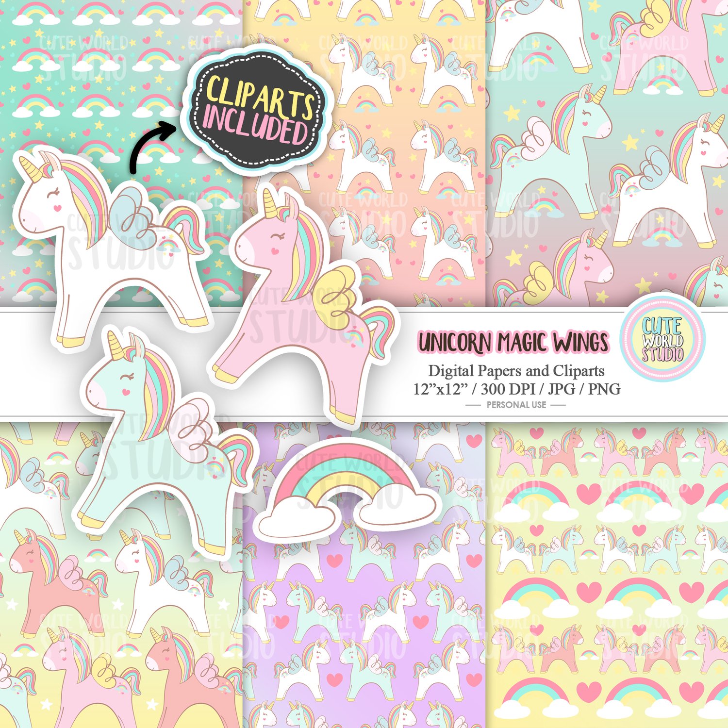 Kitty Cat Clipart and Digital Paper Instant Download