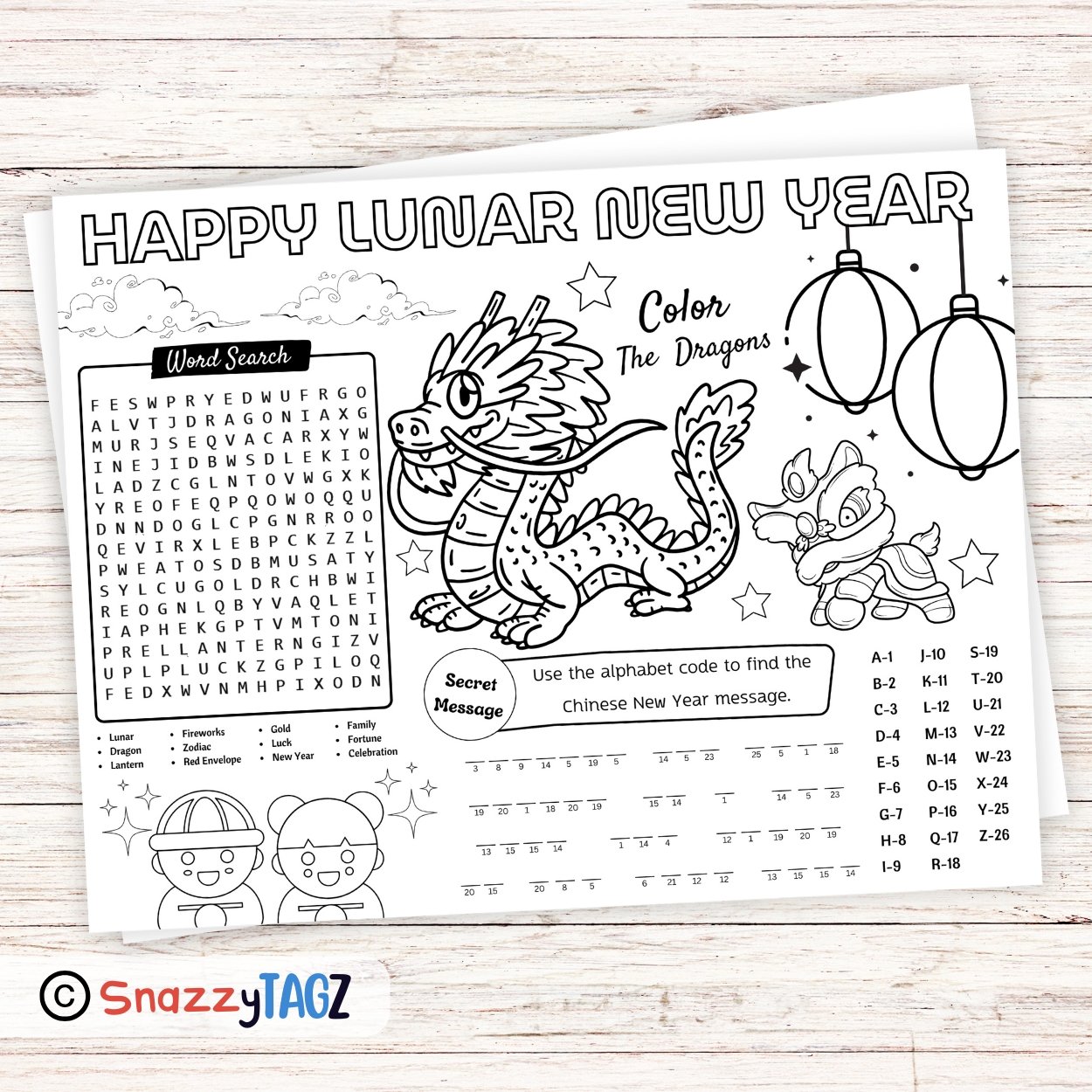 Kids Lunar New Year Activity Placemat - PRINTABLE Lunar New Year 2025 ...