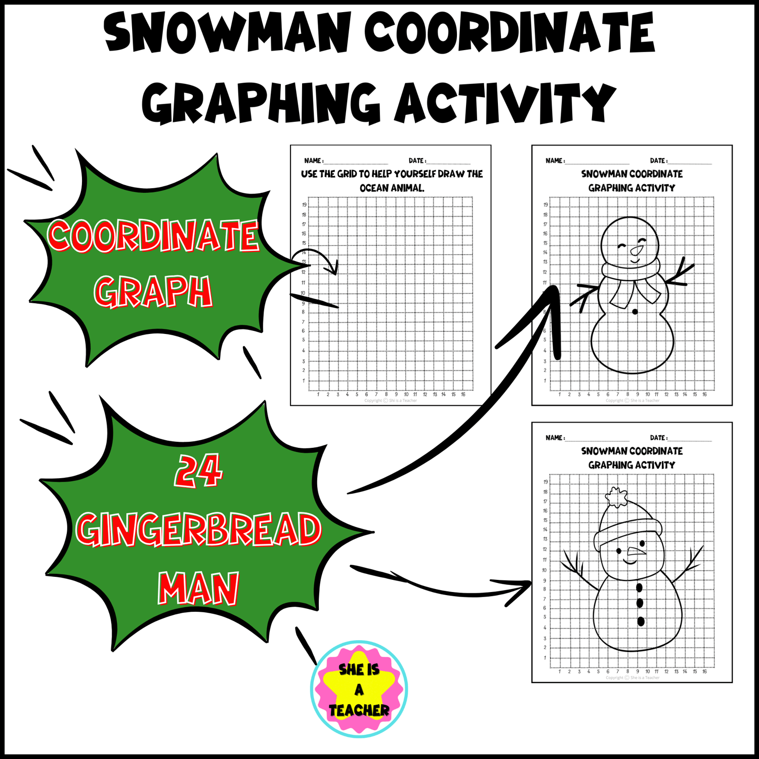 Snowman Coordinate Graphing Activity, Snowman Activity Worksheet - Payhip