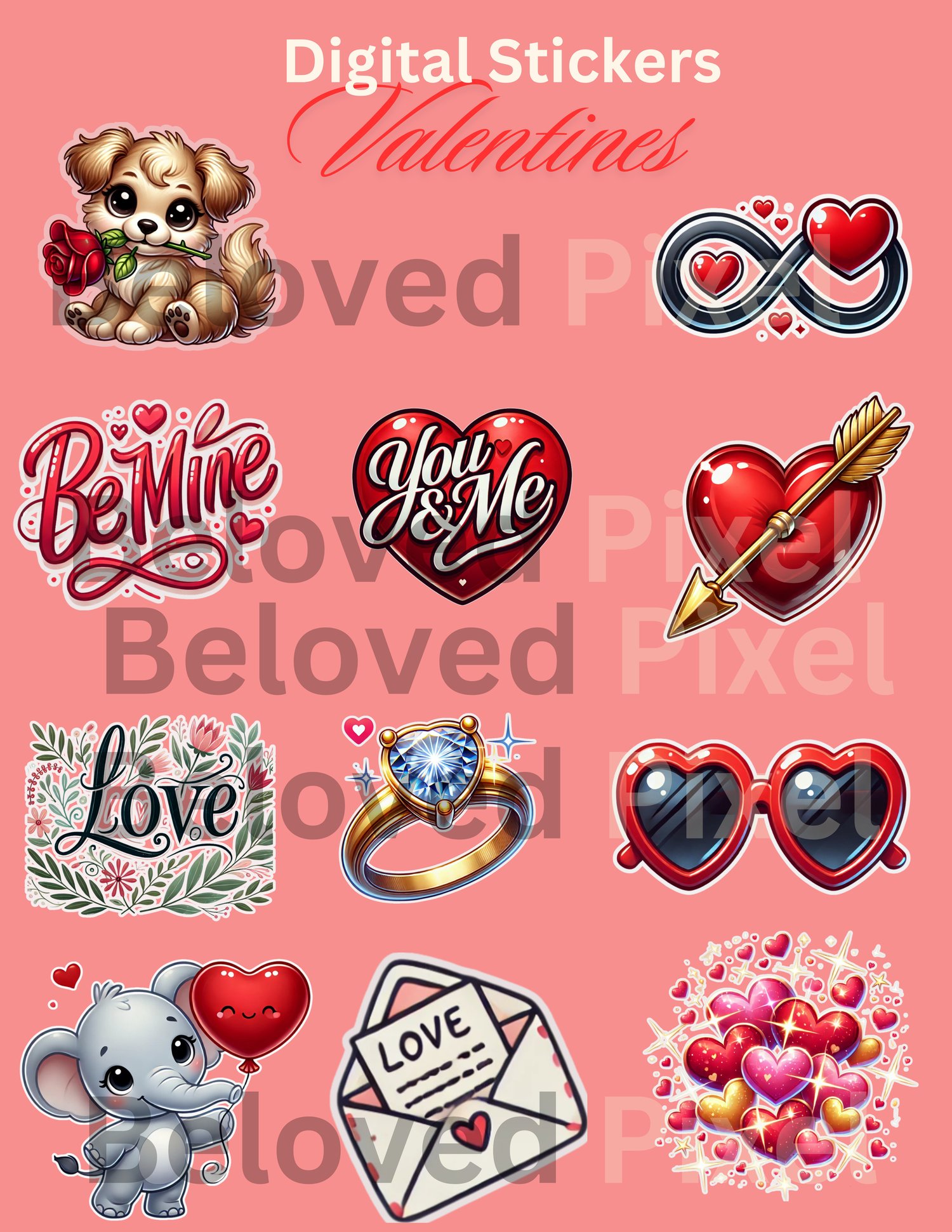 Valentine’s Day Digital Sticker Bundle | Cute Love Clipart | PNG ...