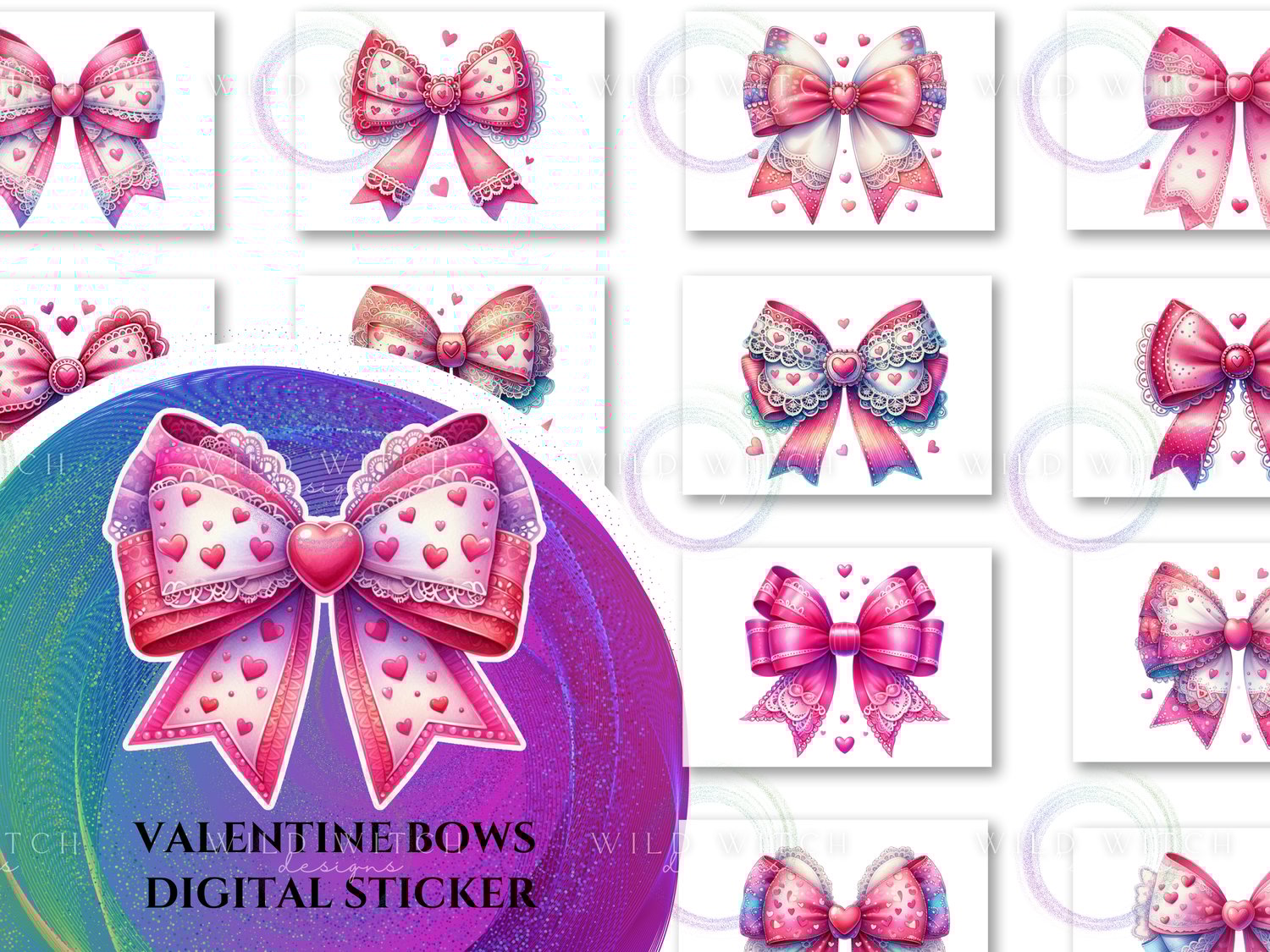 Valentine Bows Digital Sticker Pack | Pre-cropped Stickers Clip Art | Cute Stickers for Planner ...