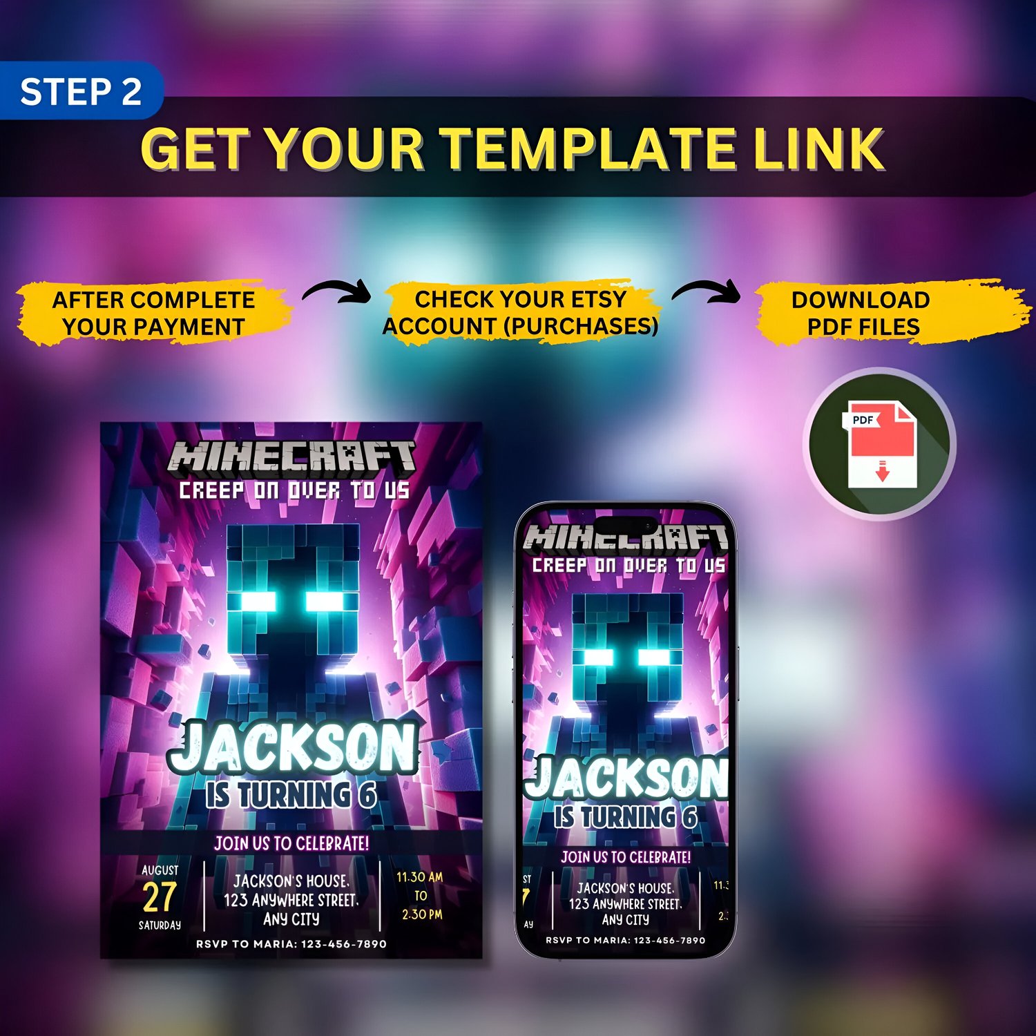 Editable Minecraft Birthday Invitation, Minecrafter birthday ...