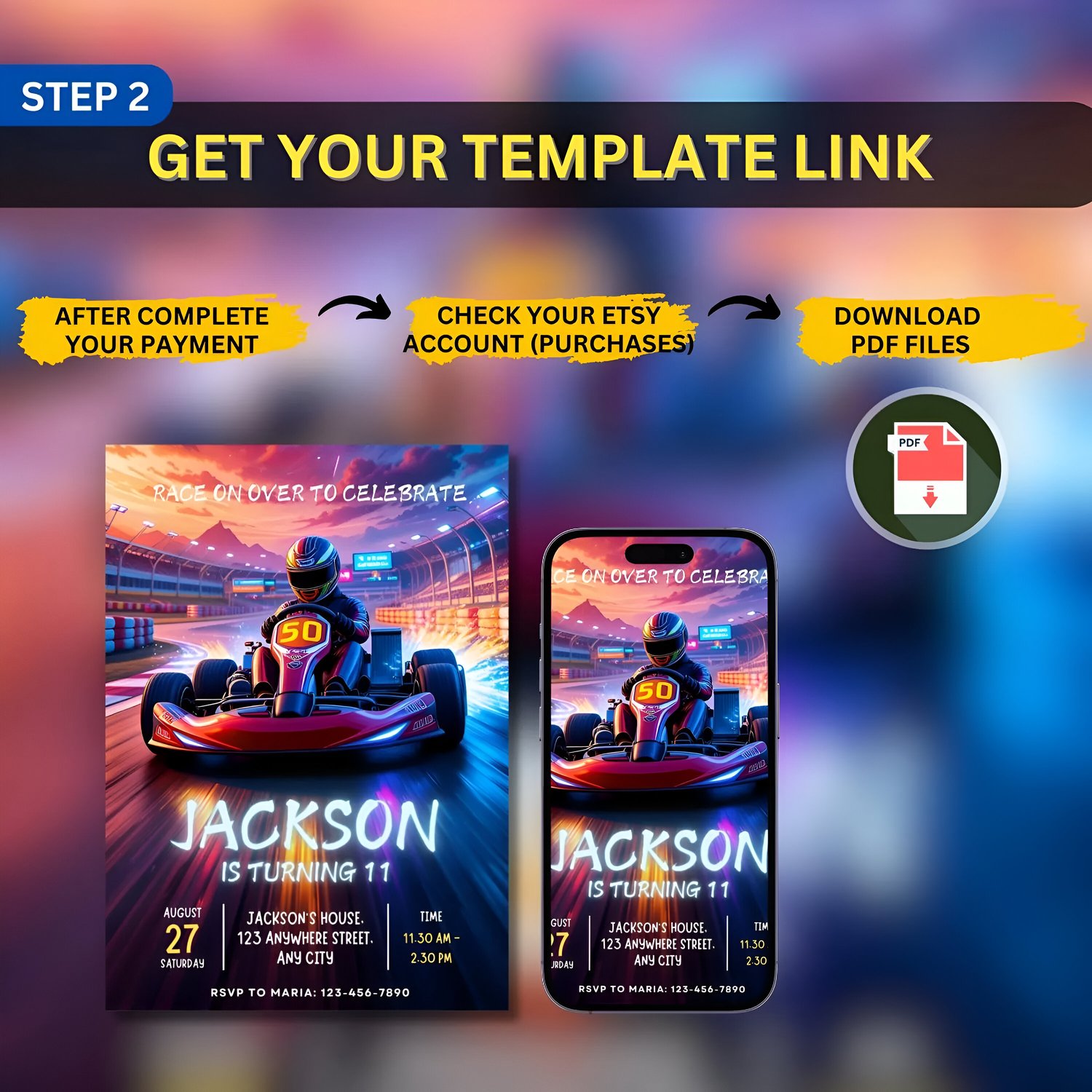 Go Kart Birthday invitation, Go Kart Party, Karting Invitation, Go Kart ...