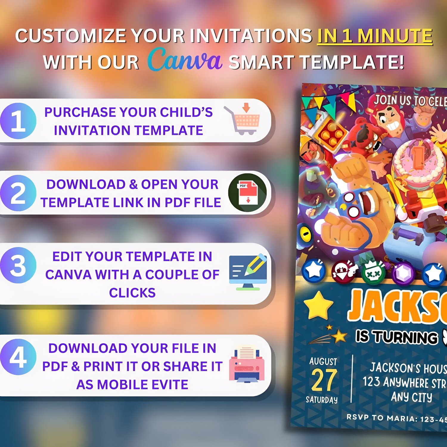 Brawl Stars Birthday Invitation, Brawl Stars birthday, Brawl Stars ...