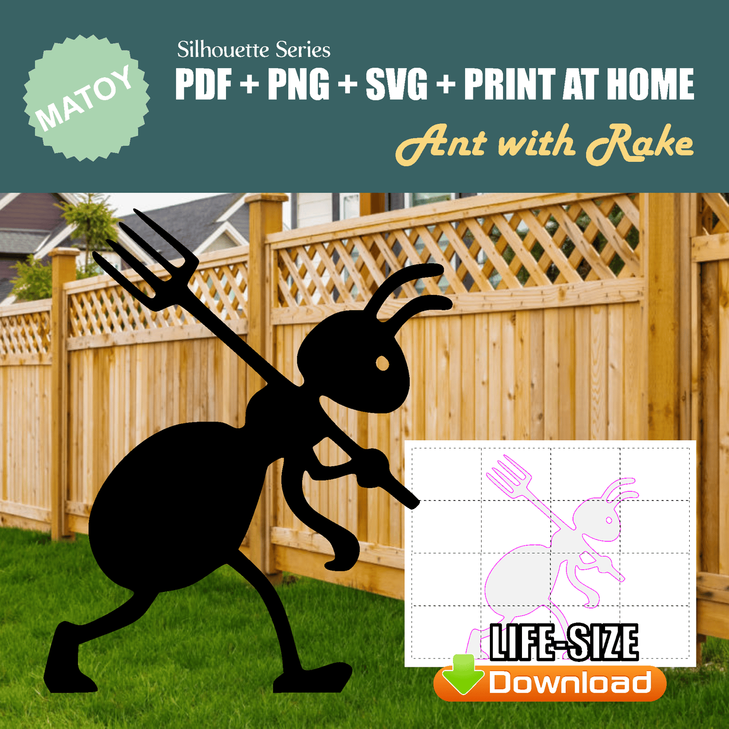 Ant with Rake Yard Art Pattern | Trace & Cut Silhouette Stencil ...